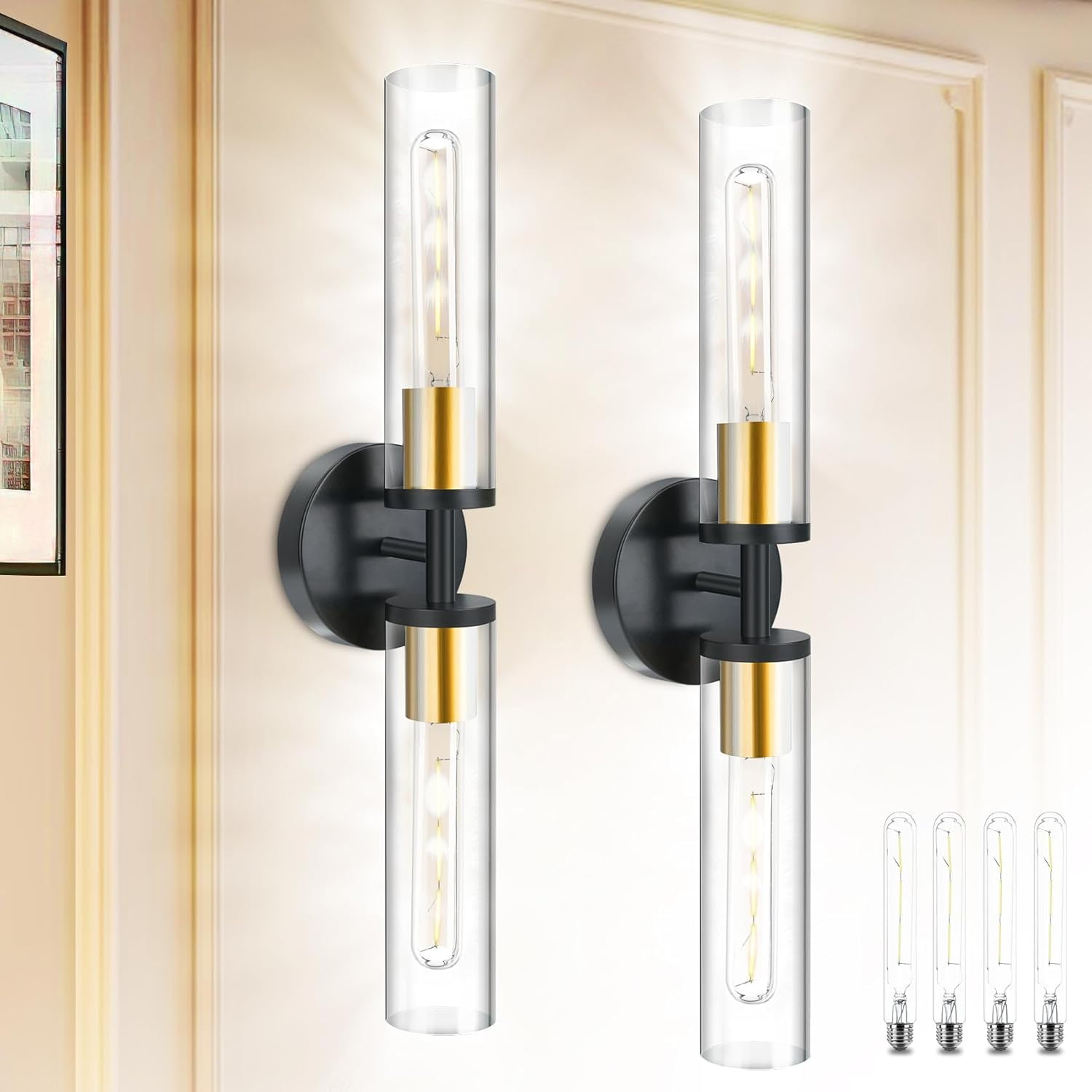 Wall Sconces Set of Two, 18W Wall Light Fixtures for Bathroom Mirror ...