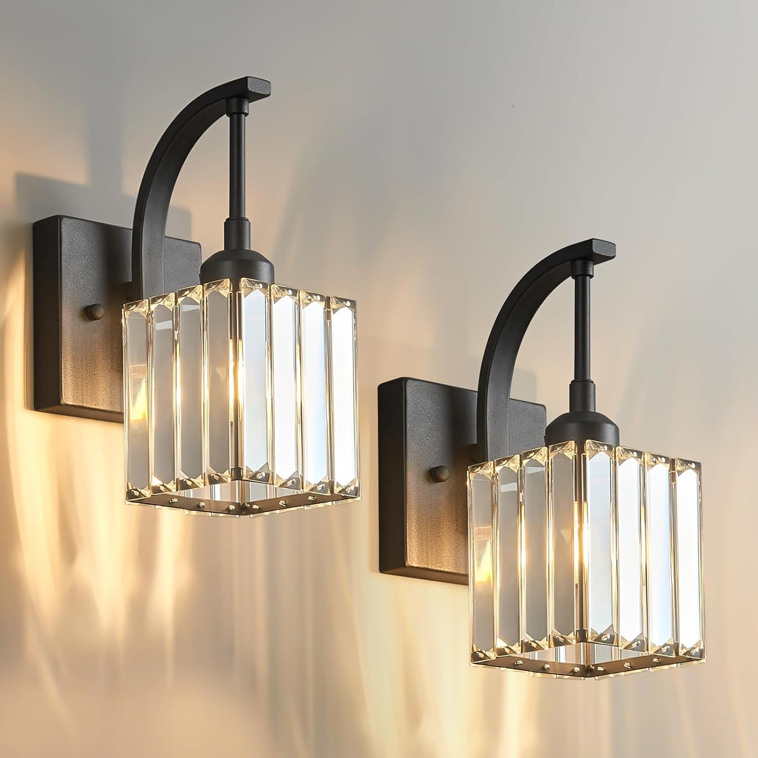 Wall Sconces Set of Two Black Wall Light Crystal Bathroom Vanity Lights Modern Crystal Wall Lamp ...