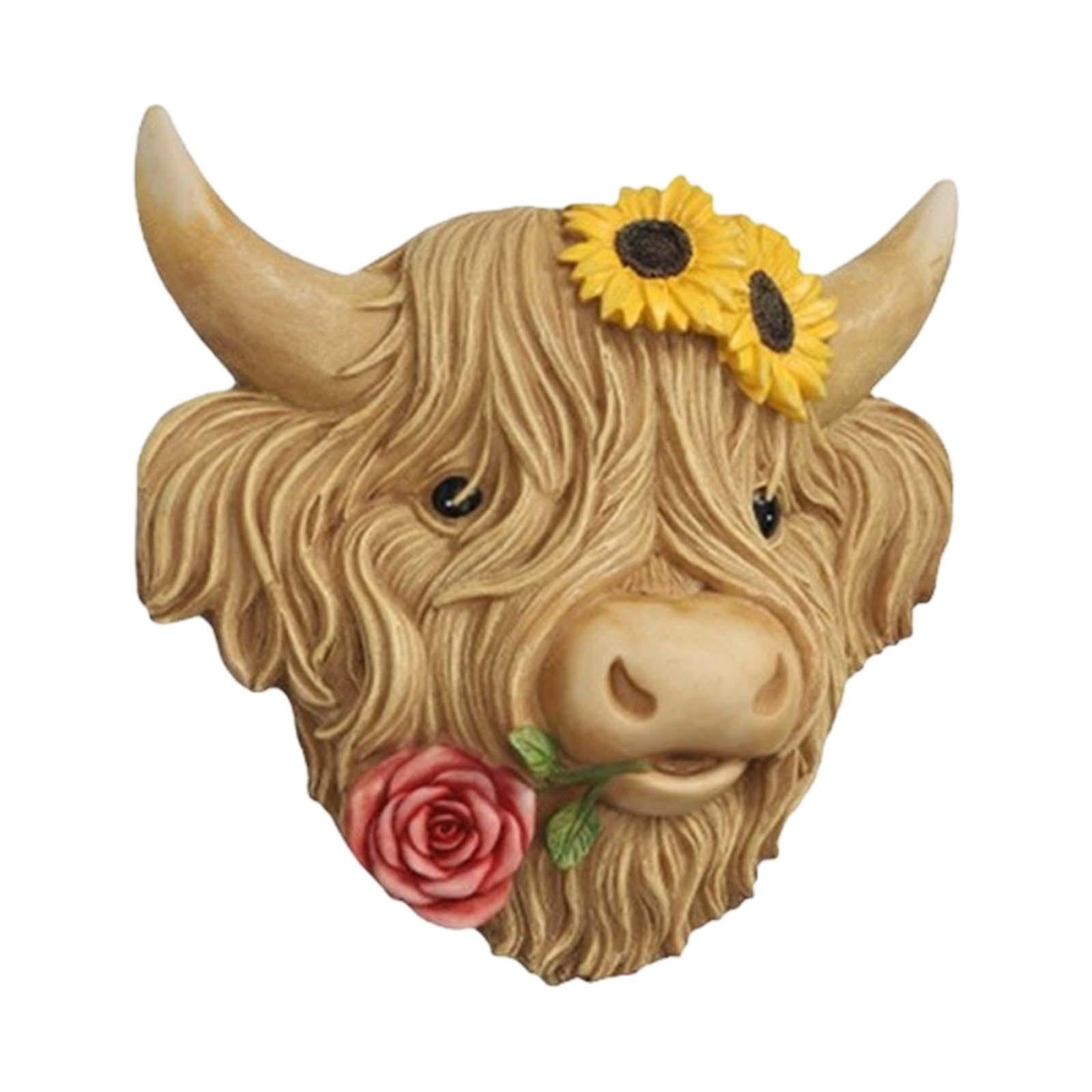Wall Sculpture Highland Cow Head Decor Ornament Resin Material for ...