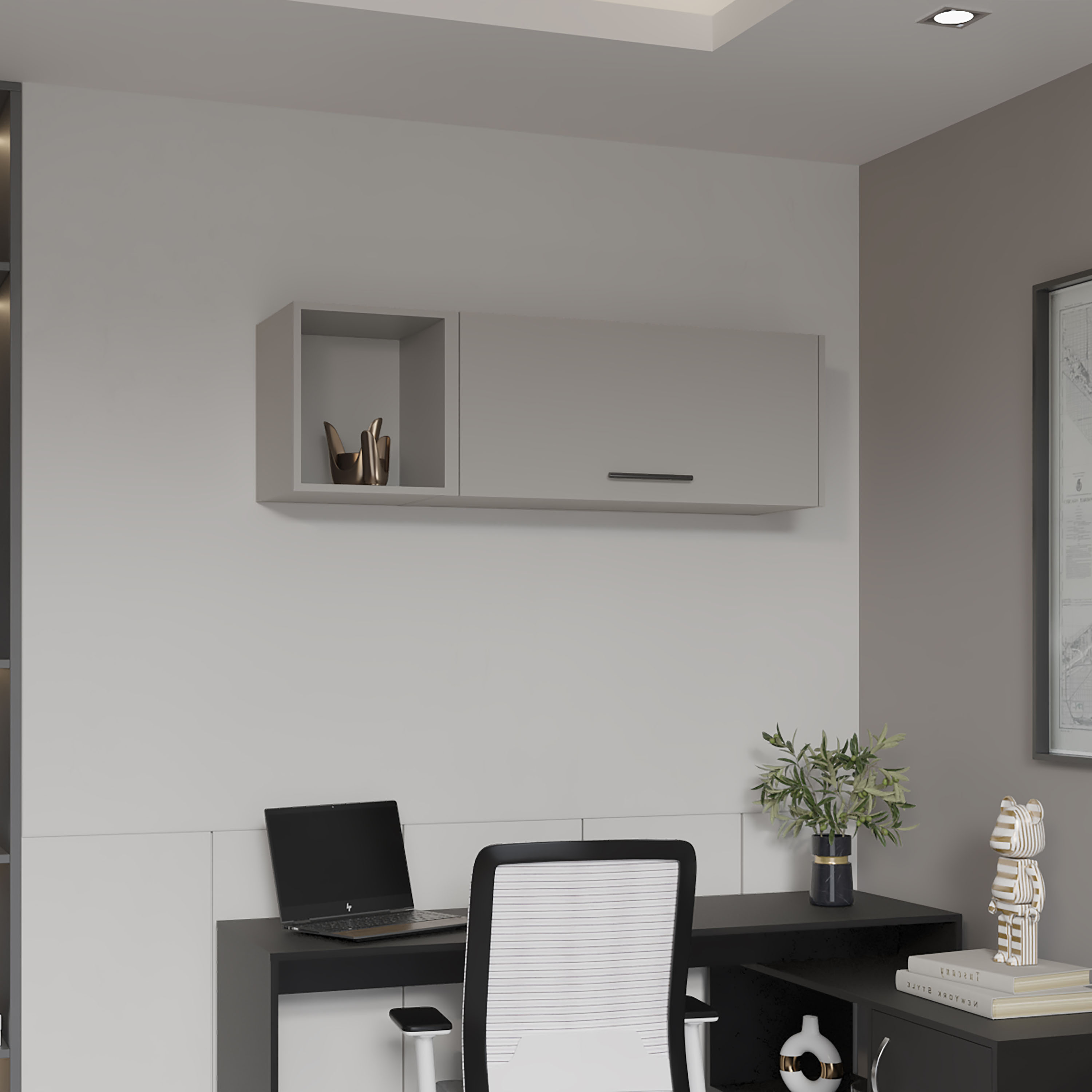 Wall Shelf 14.9" H,With 1 Door and 3 Shelves,Smokey Gray,Grey ...