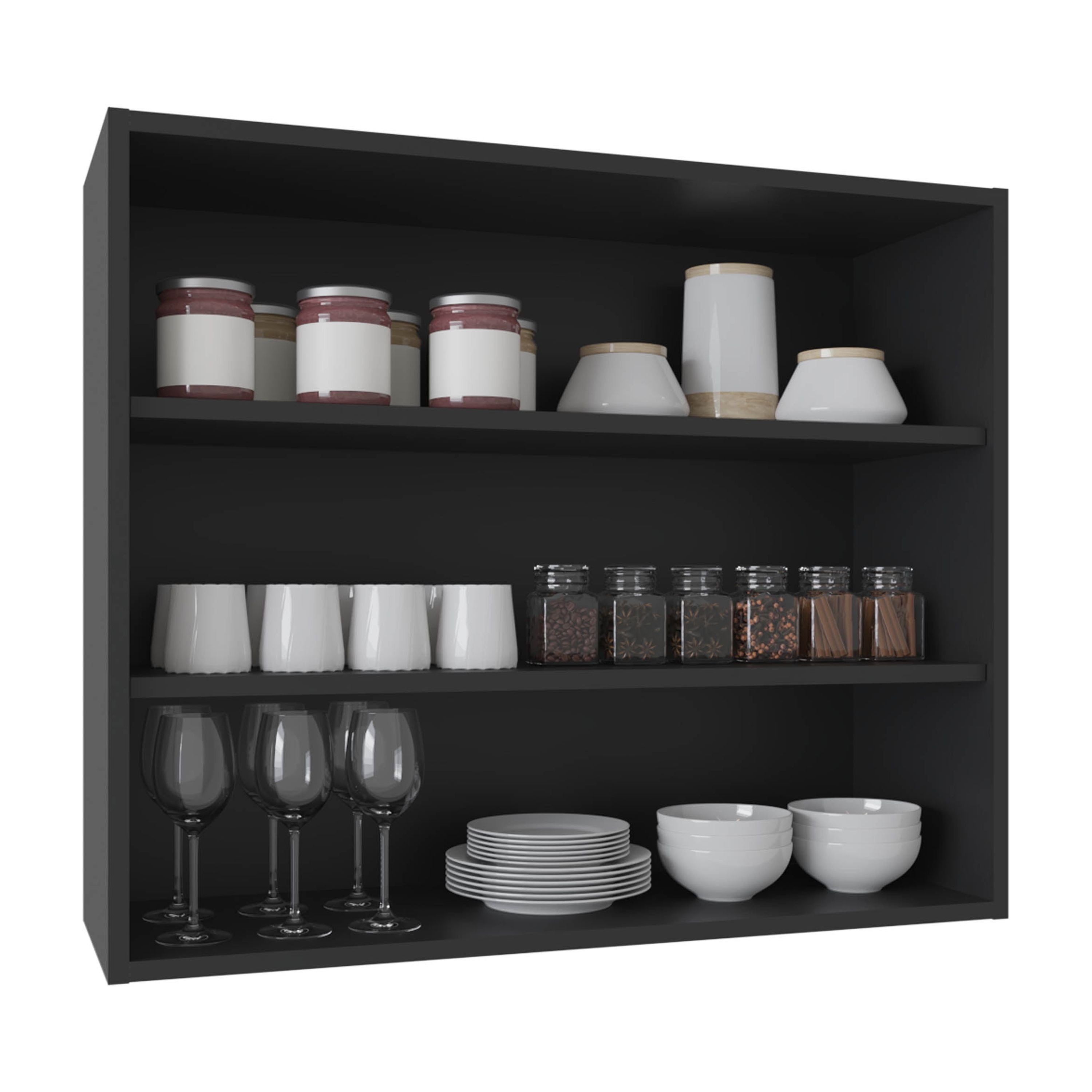 Wall Shelf 30" H,3 Shelves,Black,Black Engineered Wood Furniture ...