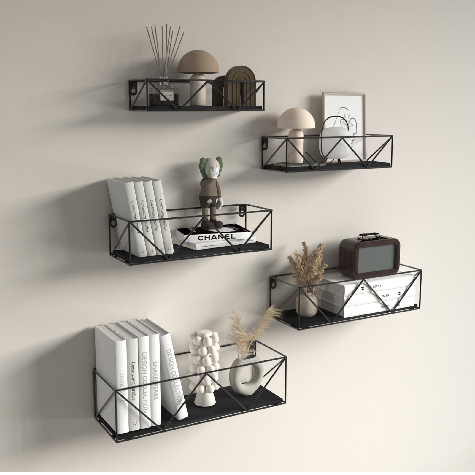 5 Pack WalMart Floating Wall Shelves, Black Iron, Perfect for Bedroom ...