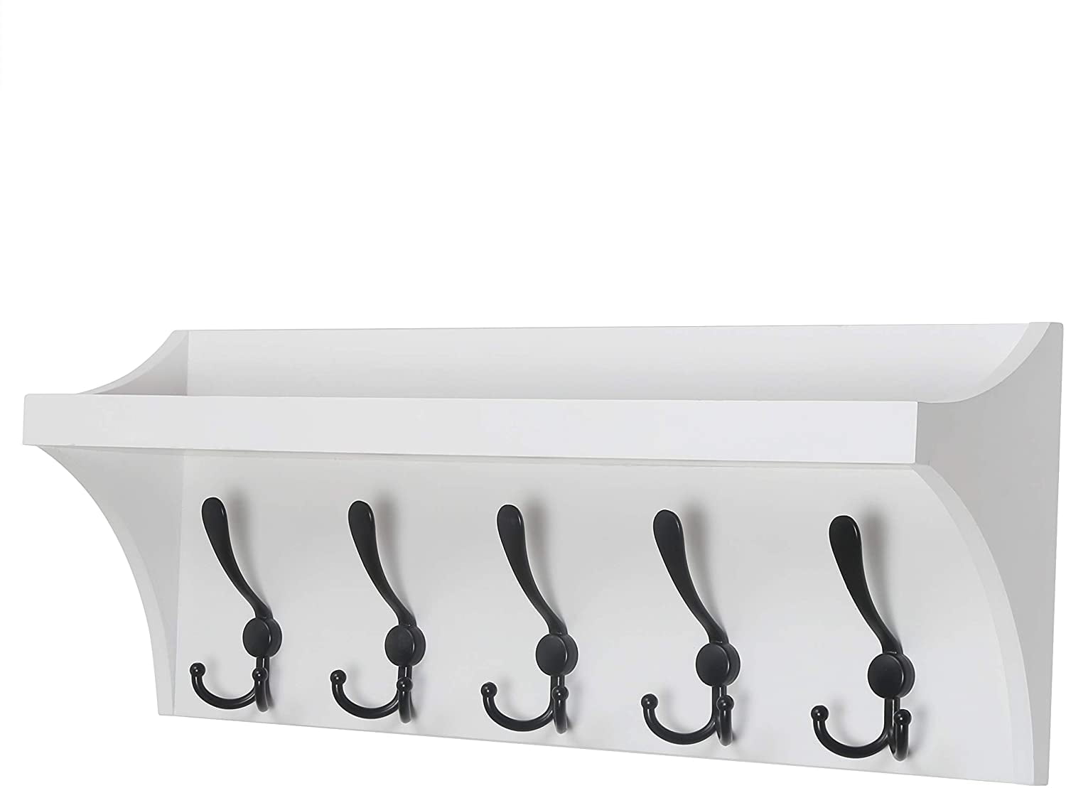 Wall Shelf with 5 Tri Hooks - 24” Heavy Duty Coat Rack Wall Mount with ...
