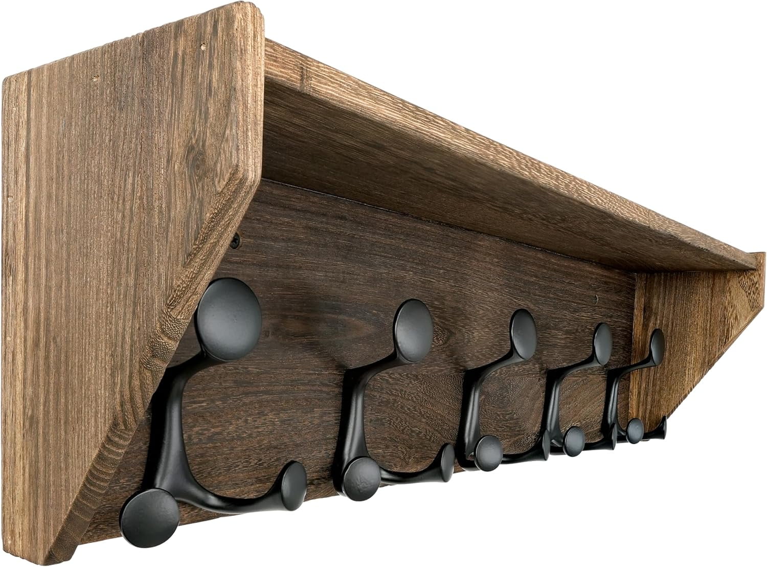 Wall Shelf with Hooks, 24-Inch Weathered Brown Coat Rack Wall Mount ...