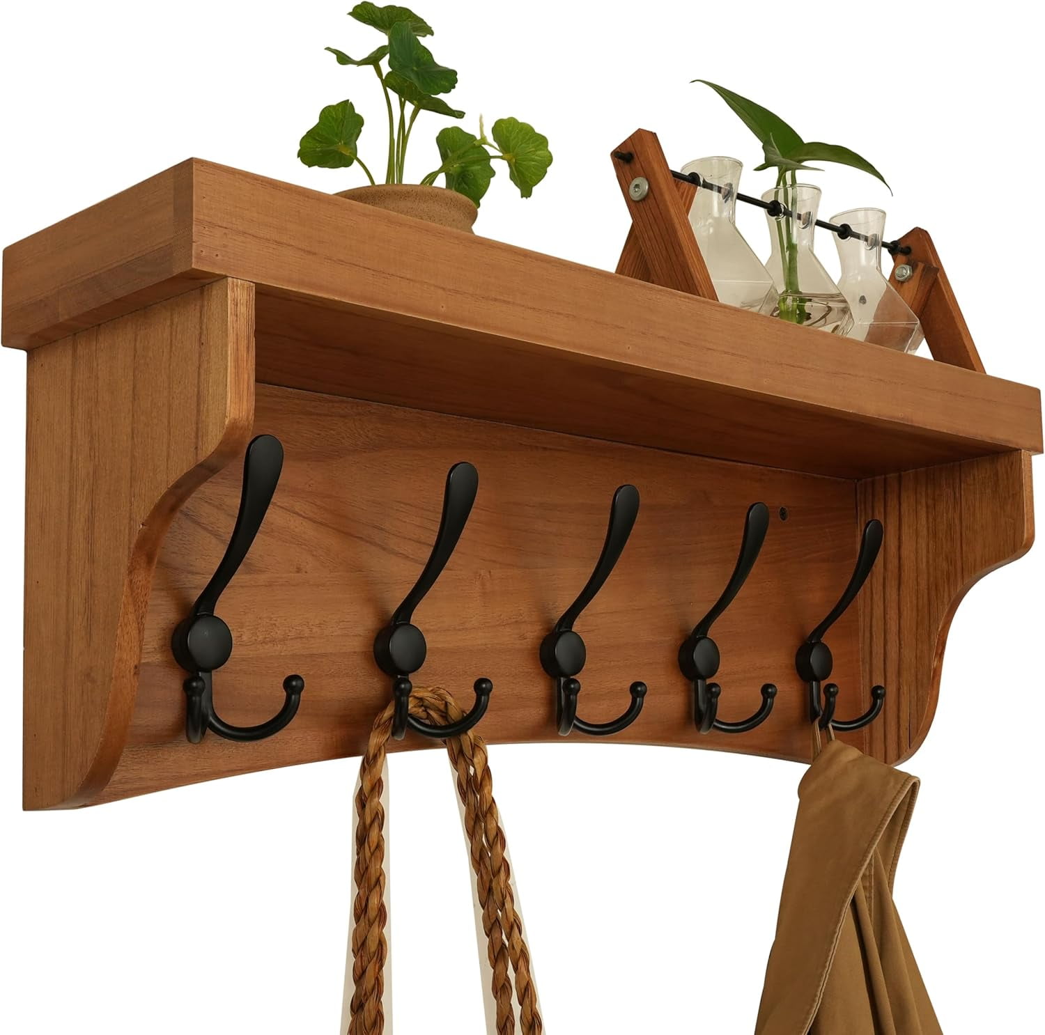 Wall Shelf with Hooks Underneath,24" Long Coat Rack Wall Mount with ...