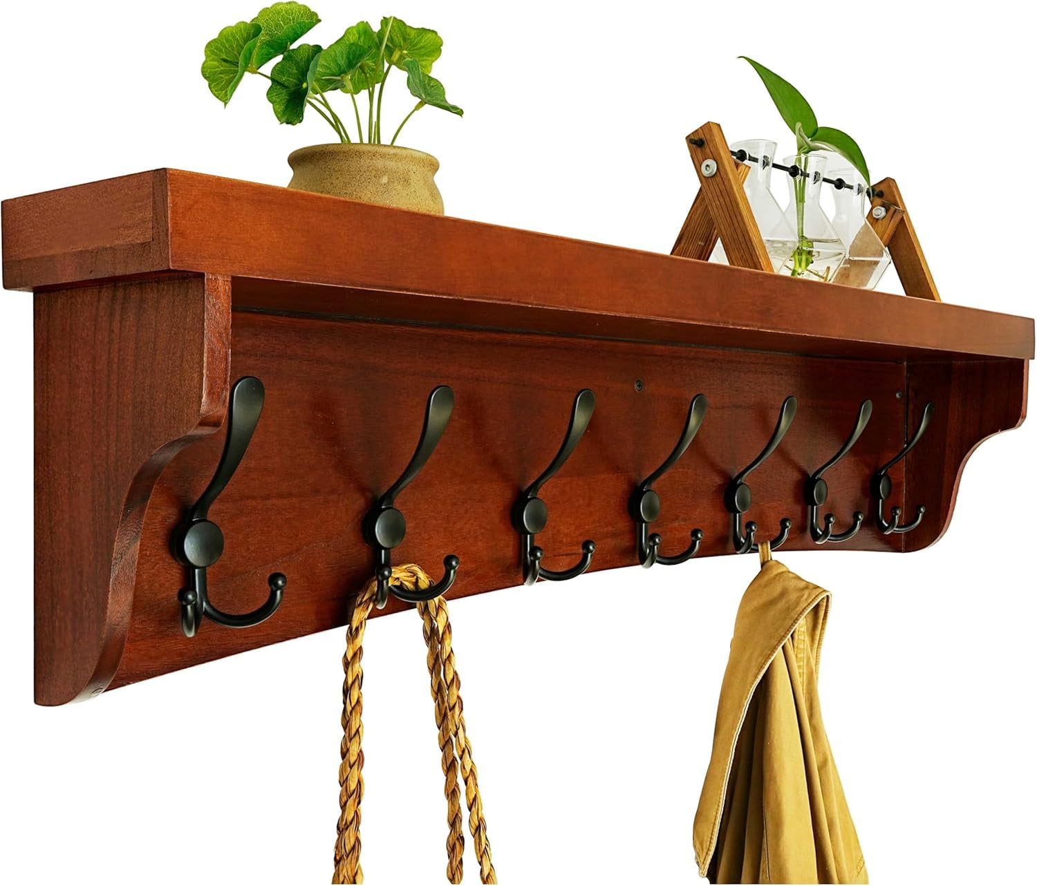 Wall Shelf with Hooks Underneath,35" Long Coat Rack Wall Mount with ...