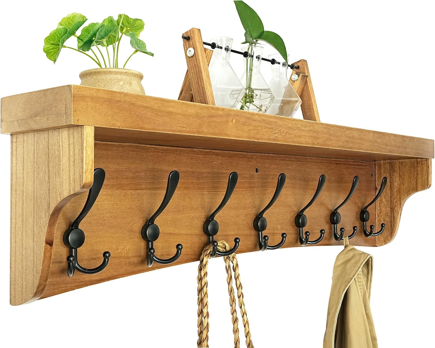 Wall Shelf with Hooks Underneath,35" Long Coat Rack Wall Mount with ...