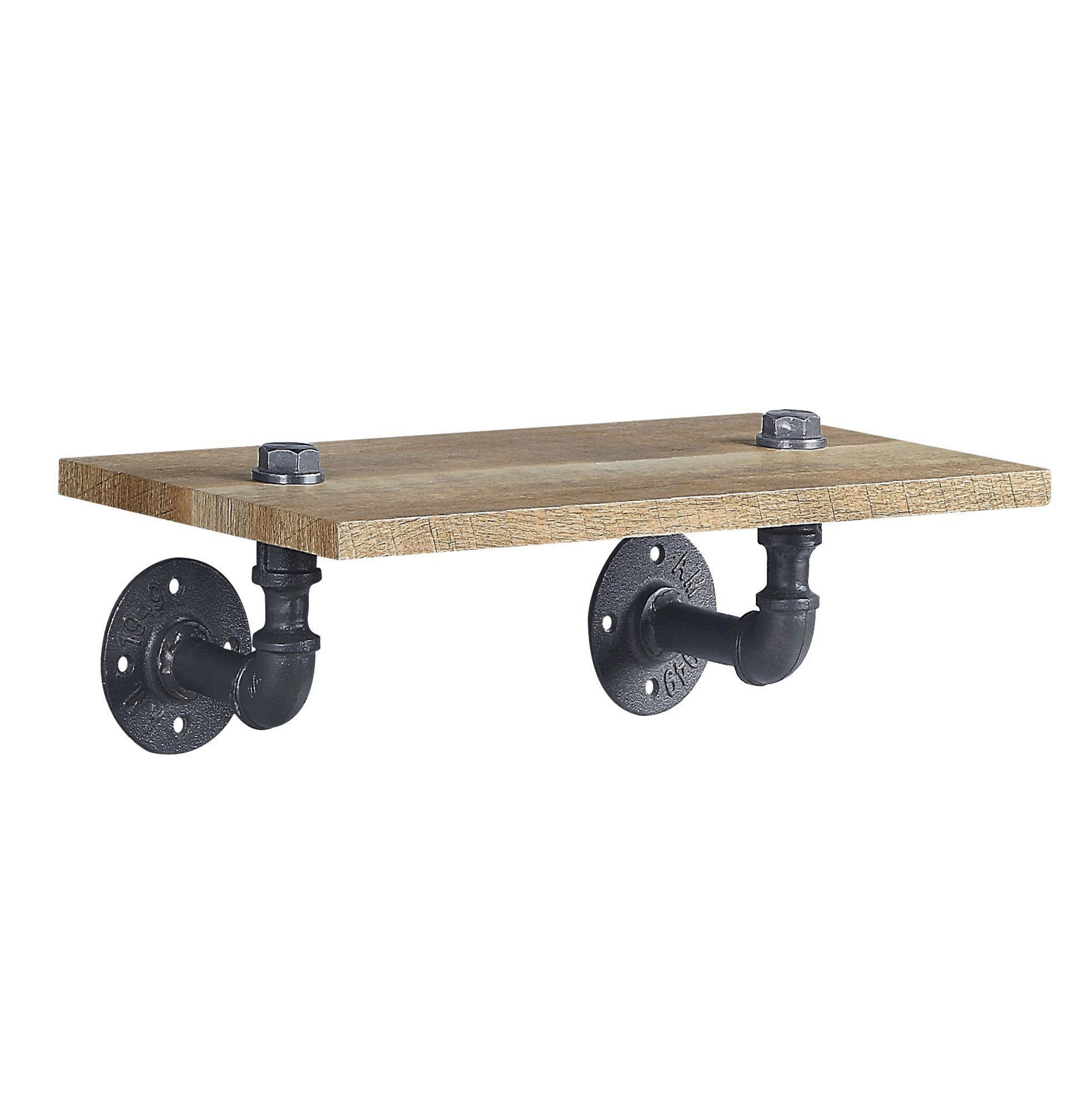 Wall Shelf, Oak and Sandy Black - Industrial Pipe Style Floating Shelf ...