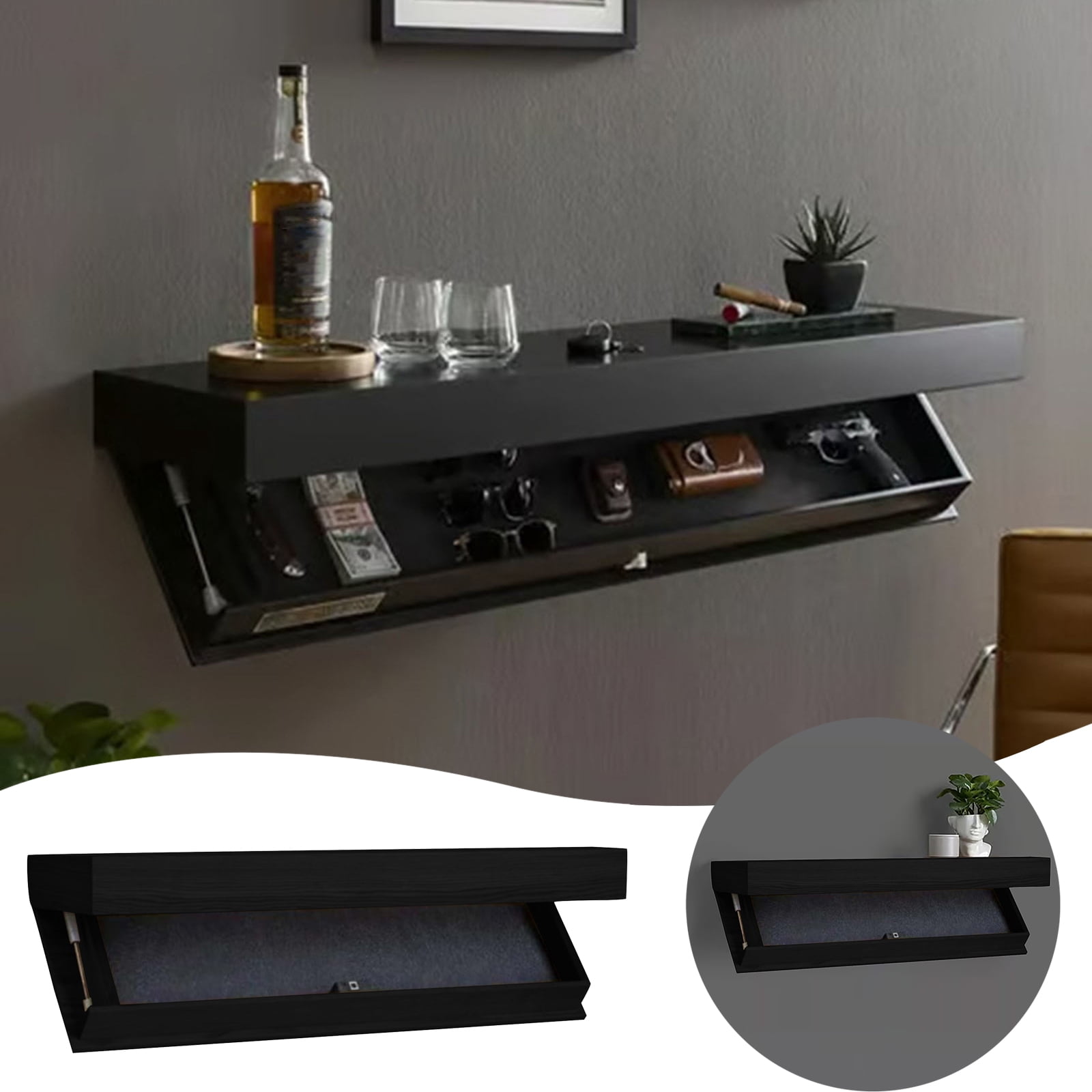 Wall Shelf with Hidden compartments for Storage Display Shelves Living ...