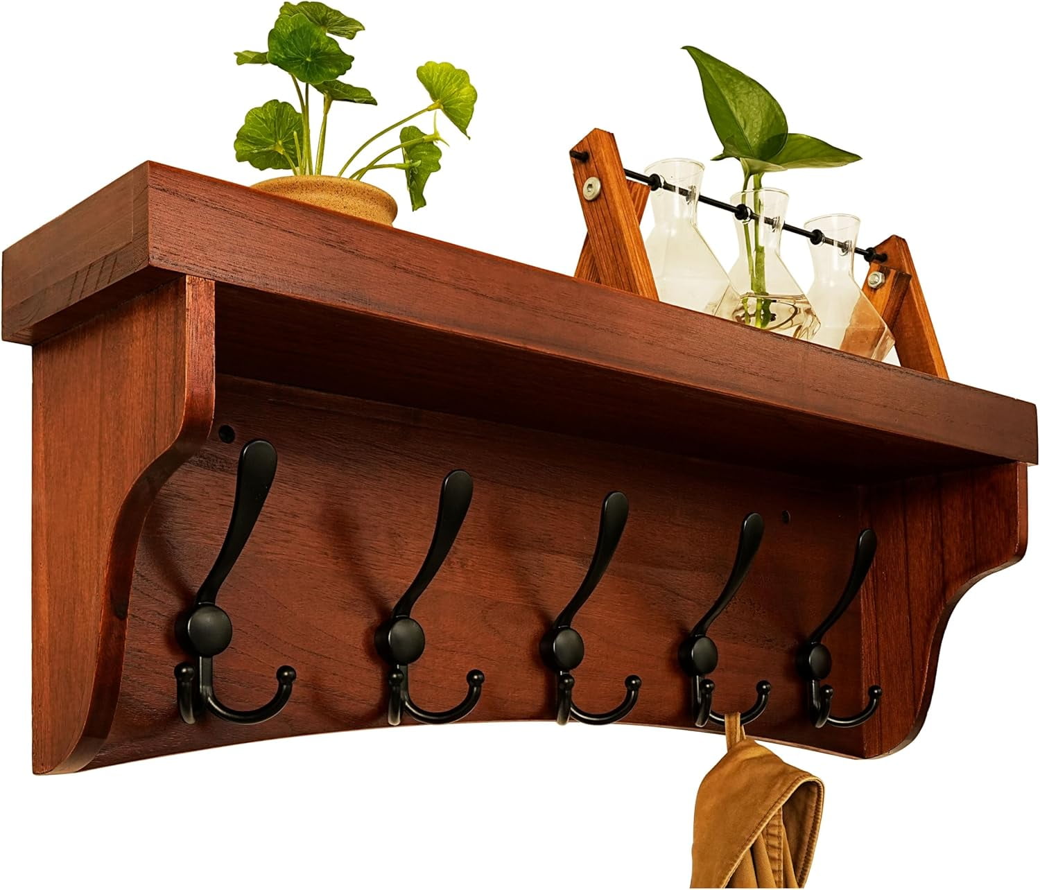 Wall Shelf with Hooks Underneath,24" Long Coat Rack Wall Mount with ...