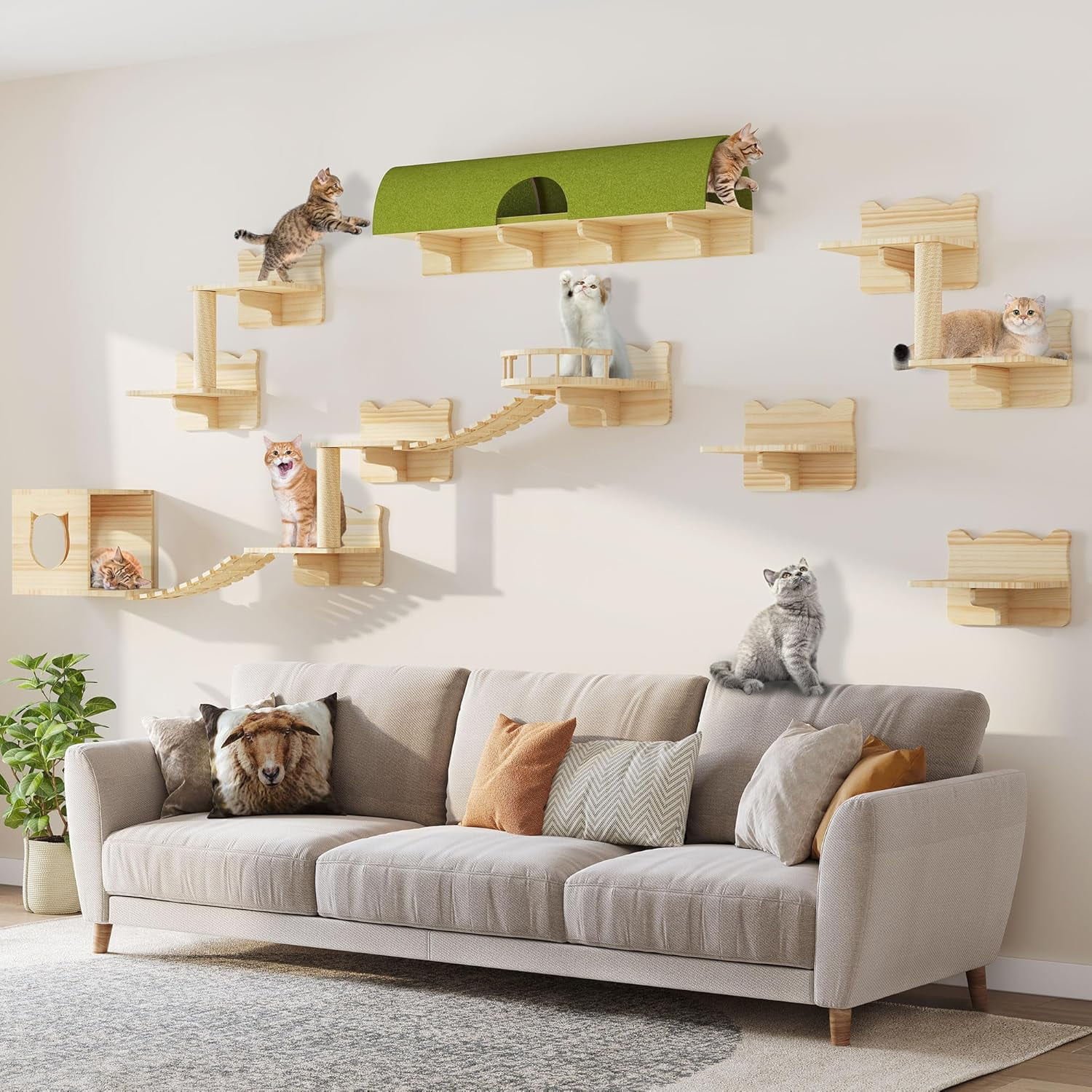 Wall Shelves, 16-in-1 Solid Wall-Mounted Cats Furniture Set with ...