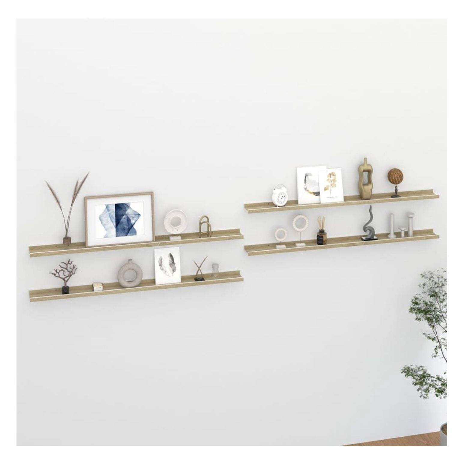Wall Shelves 4 Pcs - White & Sonoma Oak, 45.3" Floating Shelves ...