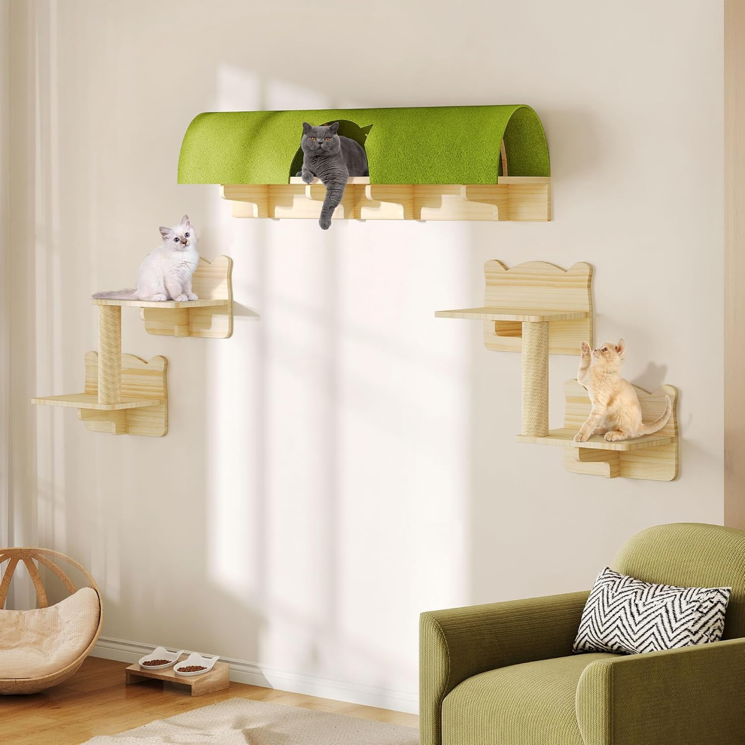 Wall Shelves, 7-in-1 Solid Wall-Mounted Cats Furniture Set with ...