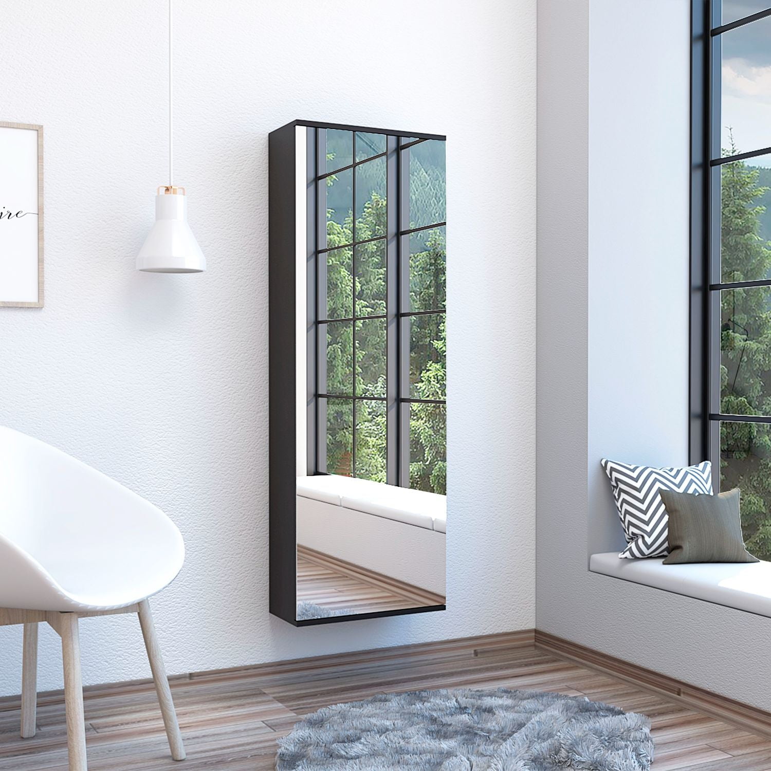 Wall Shoe Rack 54" H, One Mirror, One Door, Five Internal Storage ...