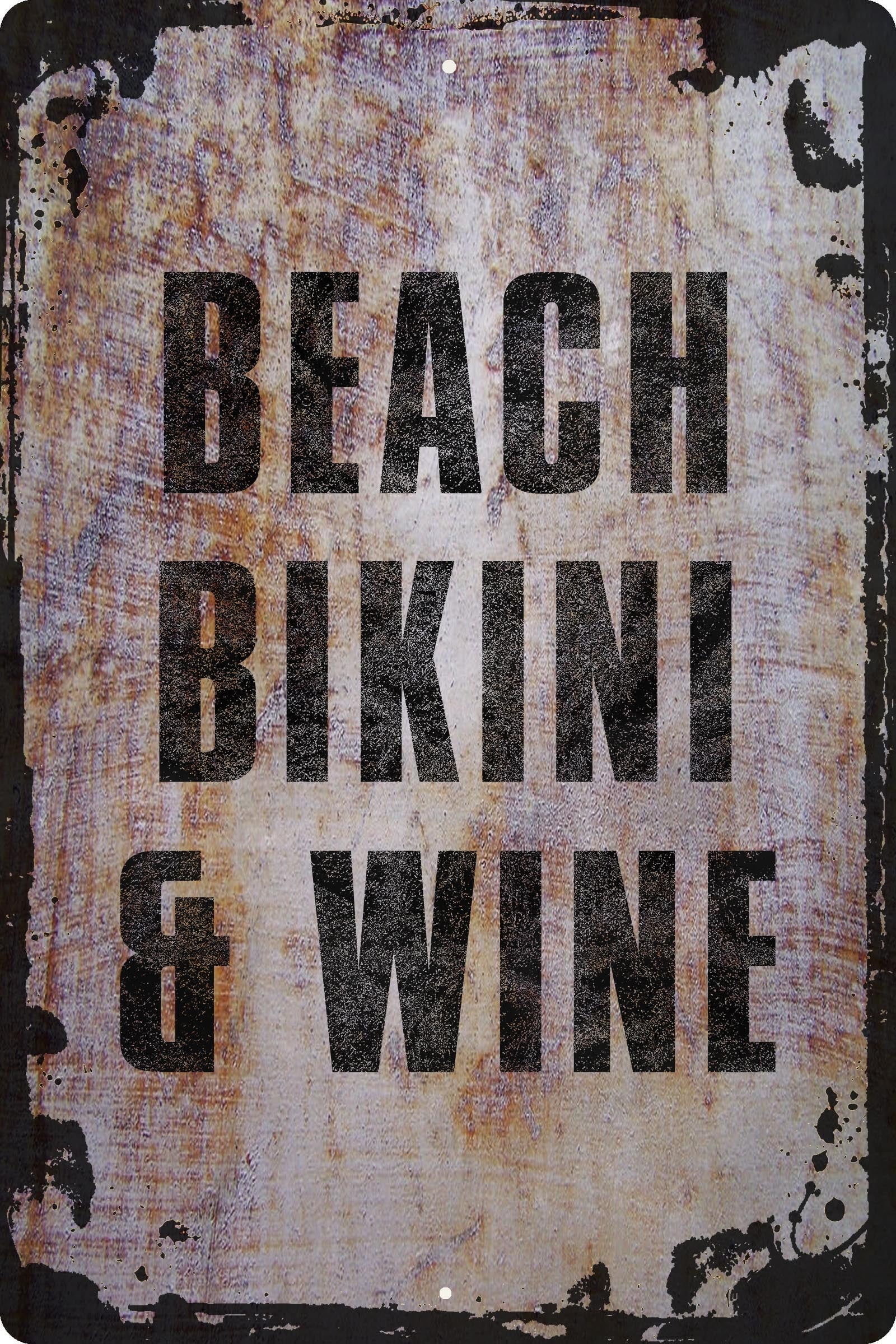 Wall Sign Beach Bikini & Wine for Funny Beach Babe Drinking Sandy Girl ...