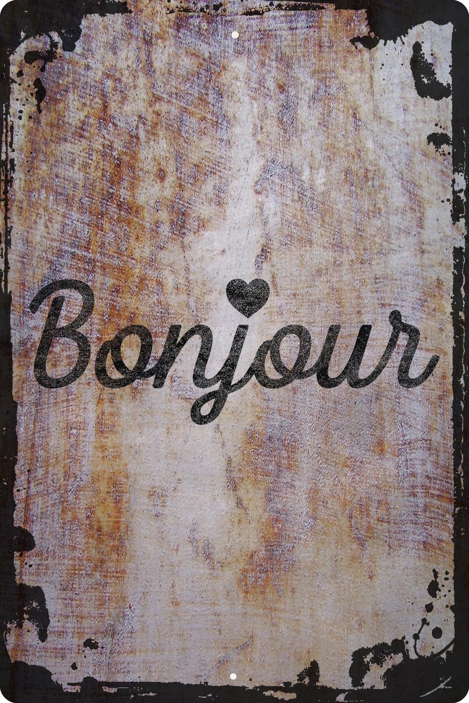 Wall Sign Bonjour heart cursive hello french greetings Paris France ...