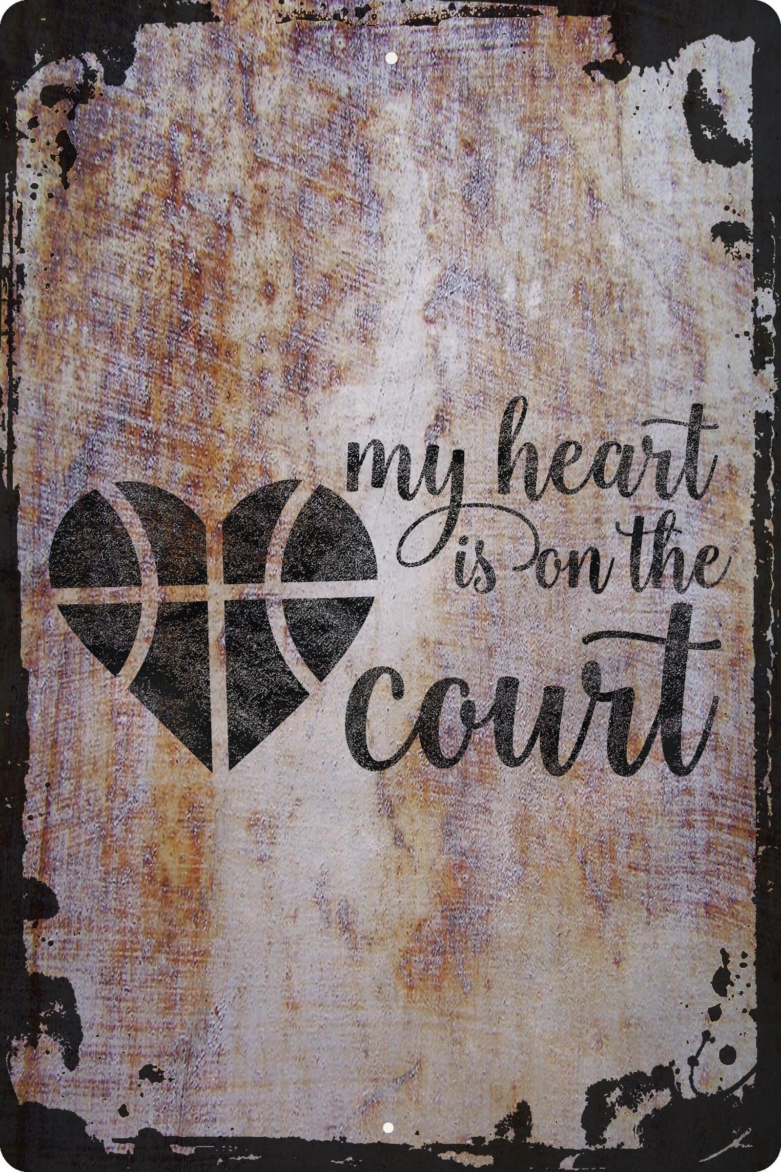 Wall Sign My heart is on the court cursive basketball sports love team ...