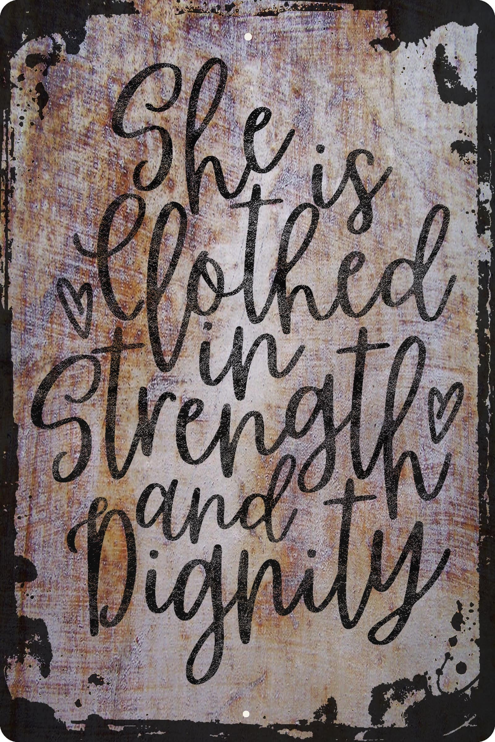 Wall Sign She Is Clothed in Strength And Dignity Bible Verse Cursive ...