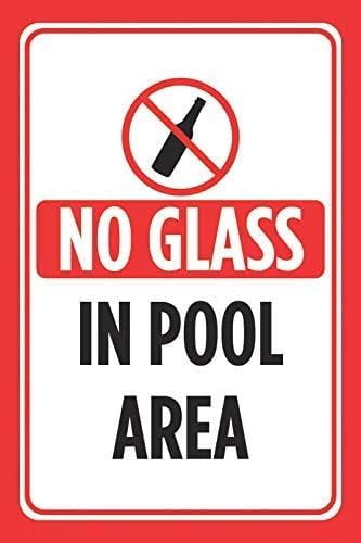 Wall Signs No Glass in Pool Area Red Black Print Pools Rules Poster ...