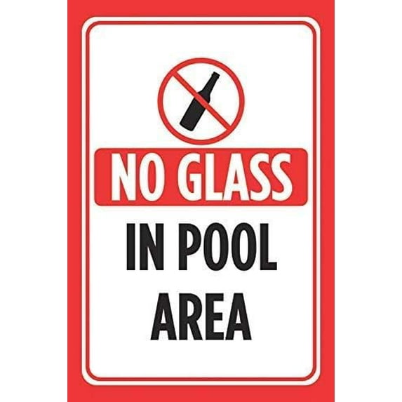 Wall Signs No Glass in Pool Area Red Black Print Pools Rules Poster ...