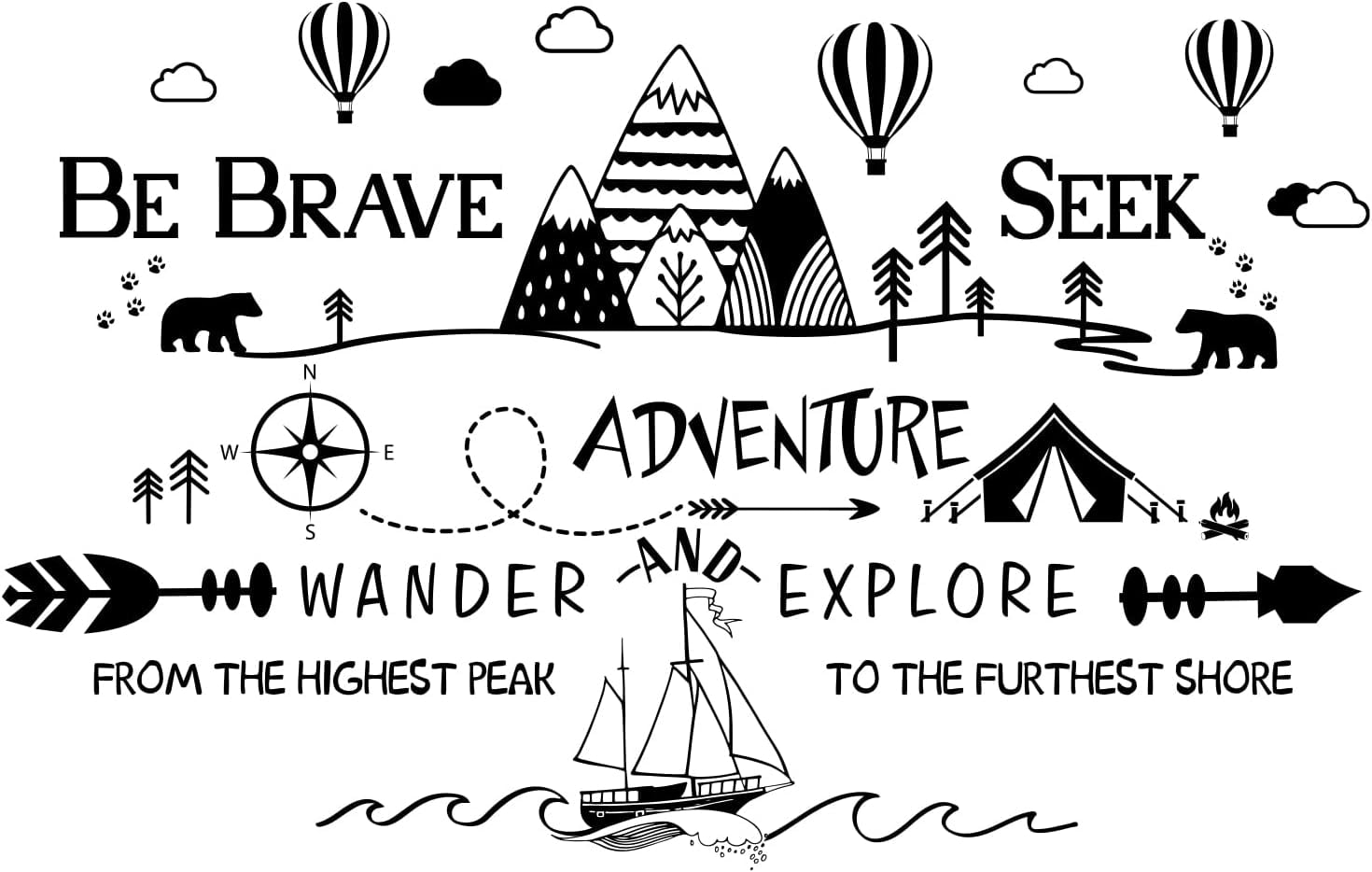Wall Sticker Be Brave Seek Adventure Inspirational Quotes Wall Decals ...