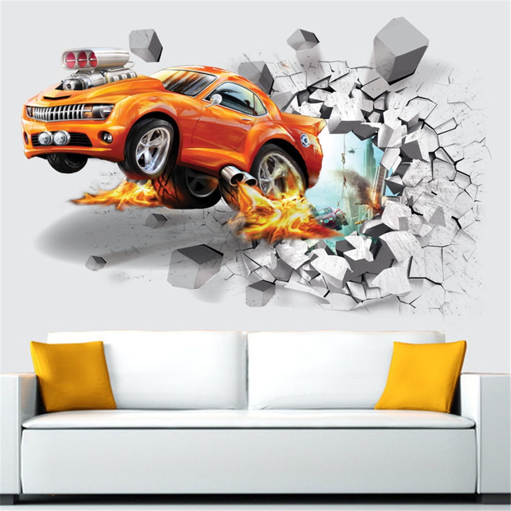 Wall Sticker Creative 3D Car Room Sticker Wall Decal for Kids Bedroom ...
