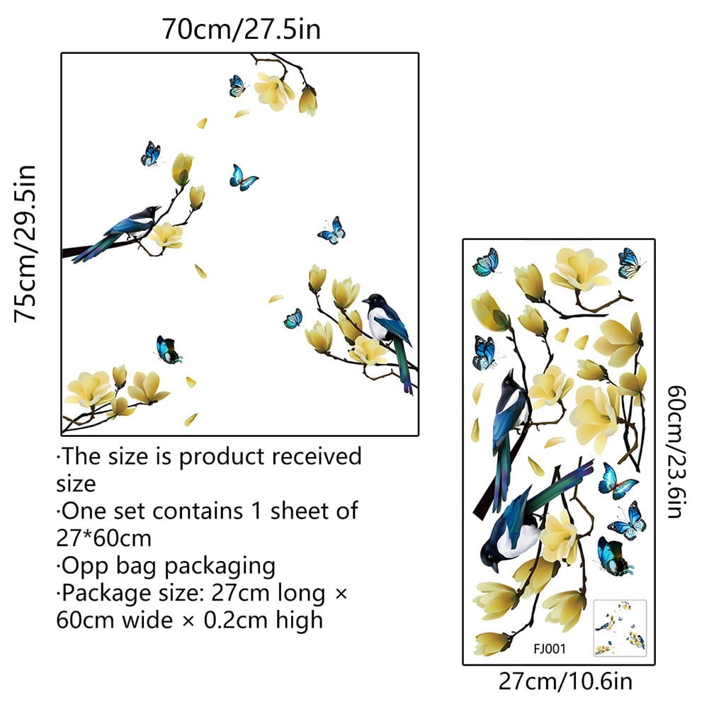 Wall Sticker Decals Decor Branch Flower Bird Electrostatic Glass ...