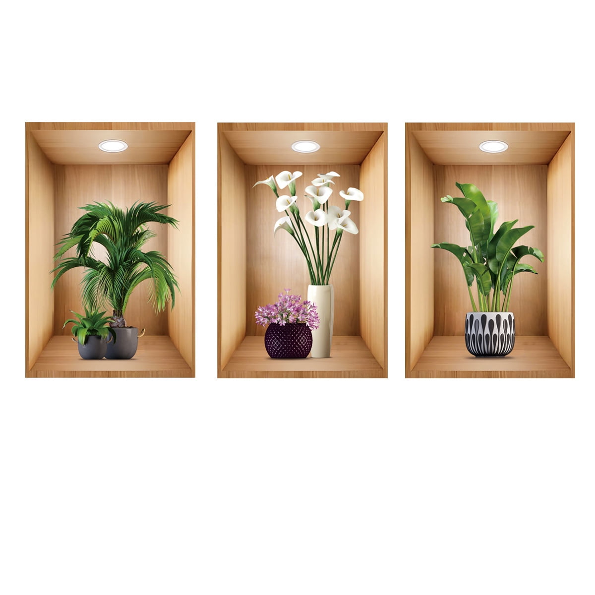 Wall Stickers 3 Pcs Set Green Plants Mural 3D Art Home Decor Vinyl Peel ...