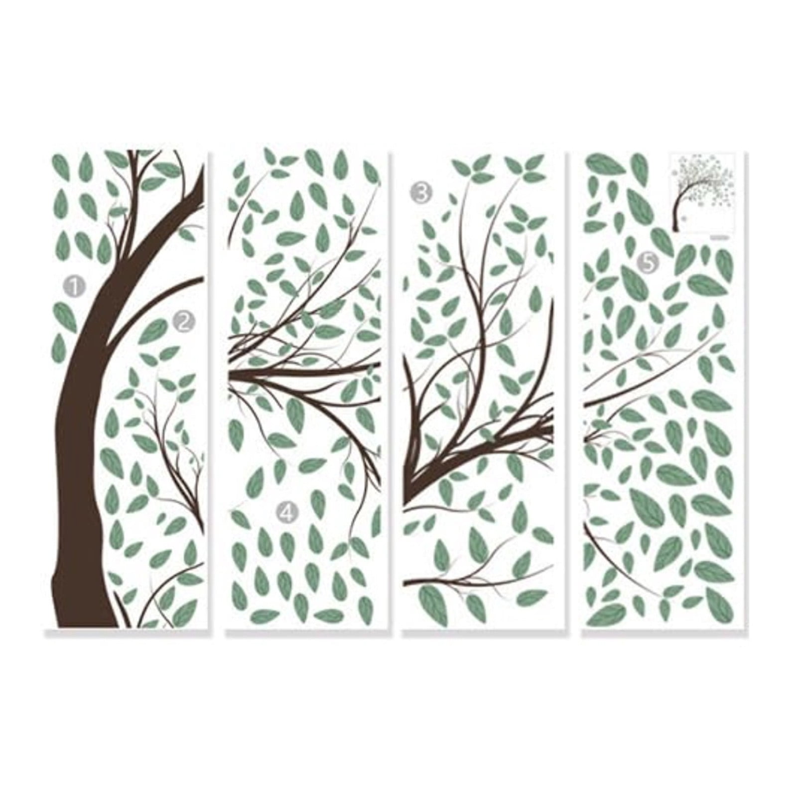 Wall Stickers for Boys Room 4 Sheets Green Tree Wall Decals, Large Diy ...