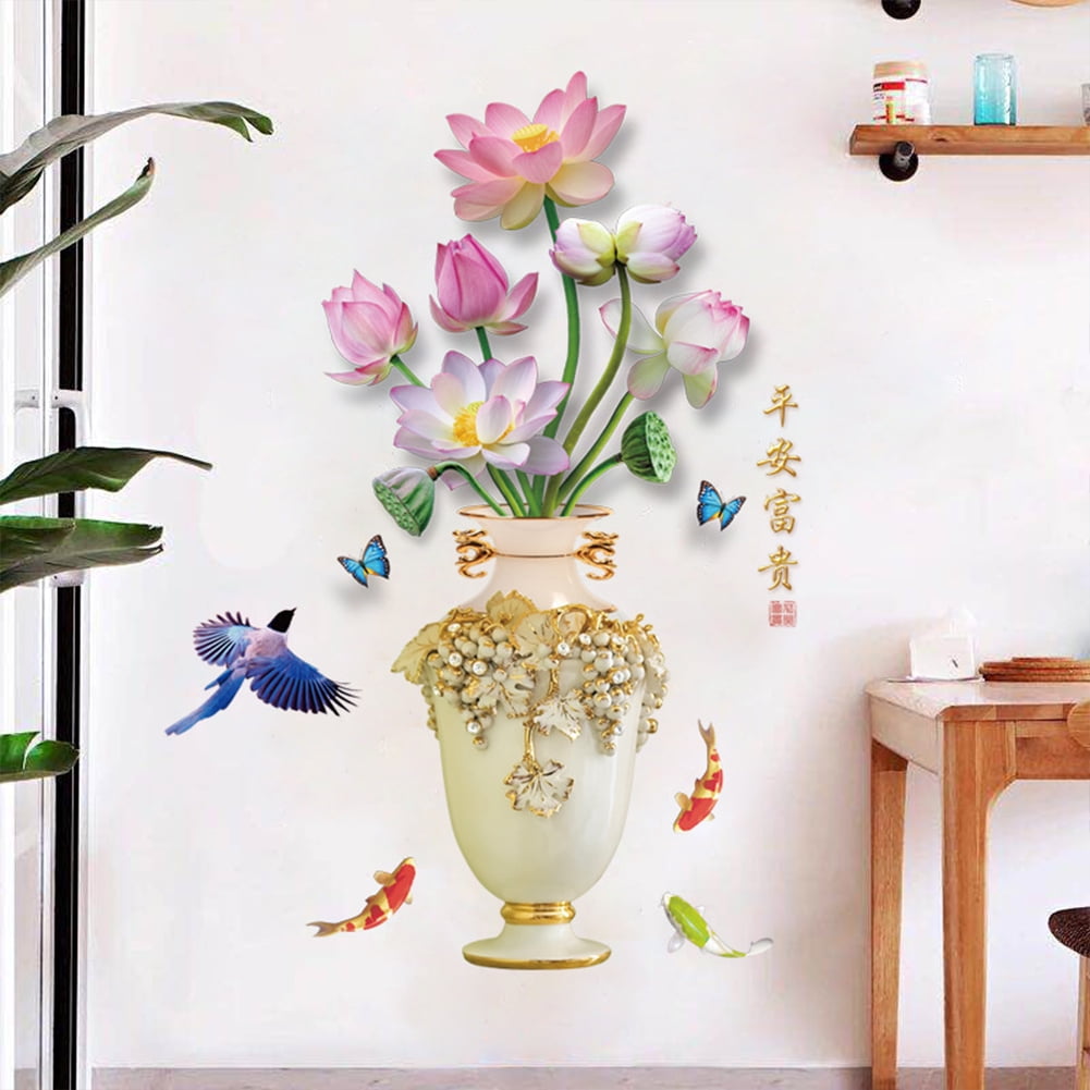 Wall Stickers, Embossed Vase Colored Flower Bedroom Wallpaper, Creative ...