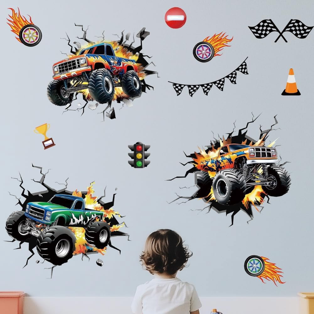 Wall Stickers Monster Truck Peel and Stick Wall Decals 4 Sheets ...