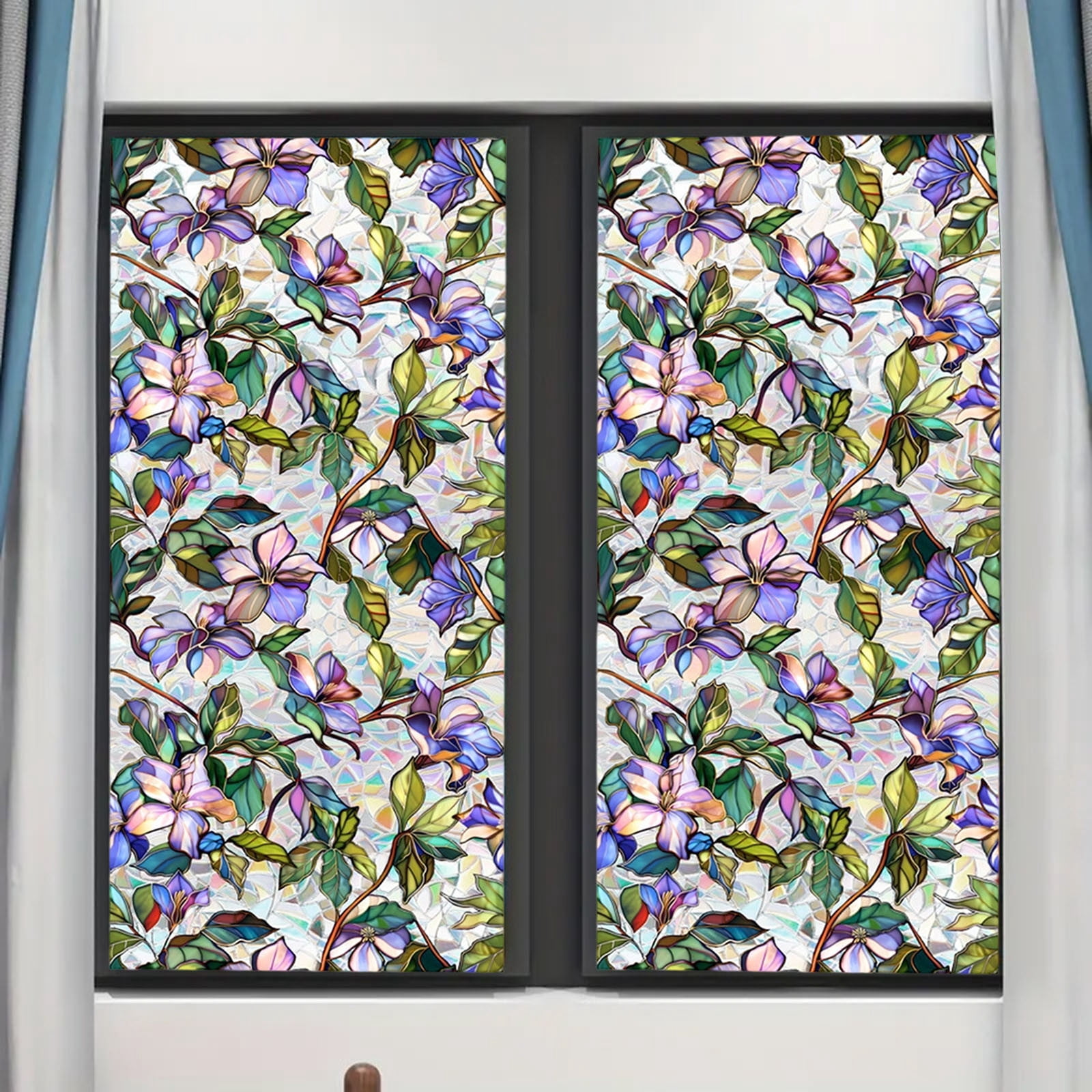 Wall Stickers Rainbow Floral Static Cling Window Film Removable Decal ...