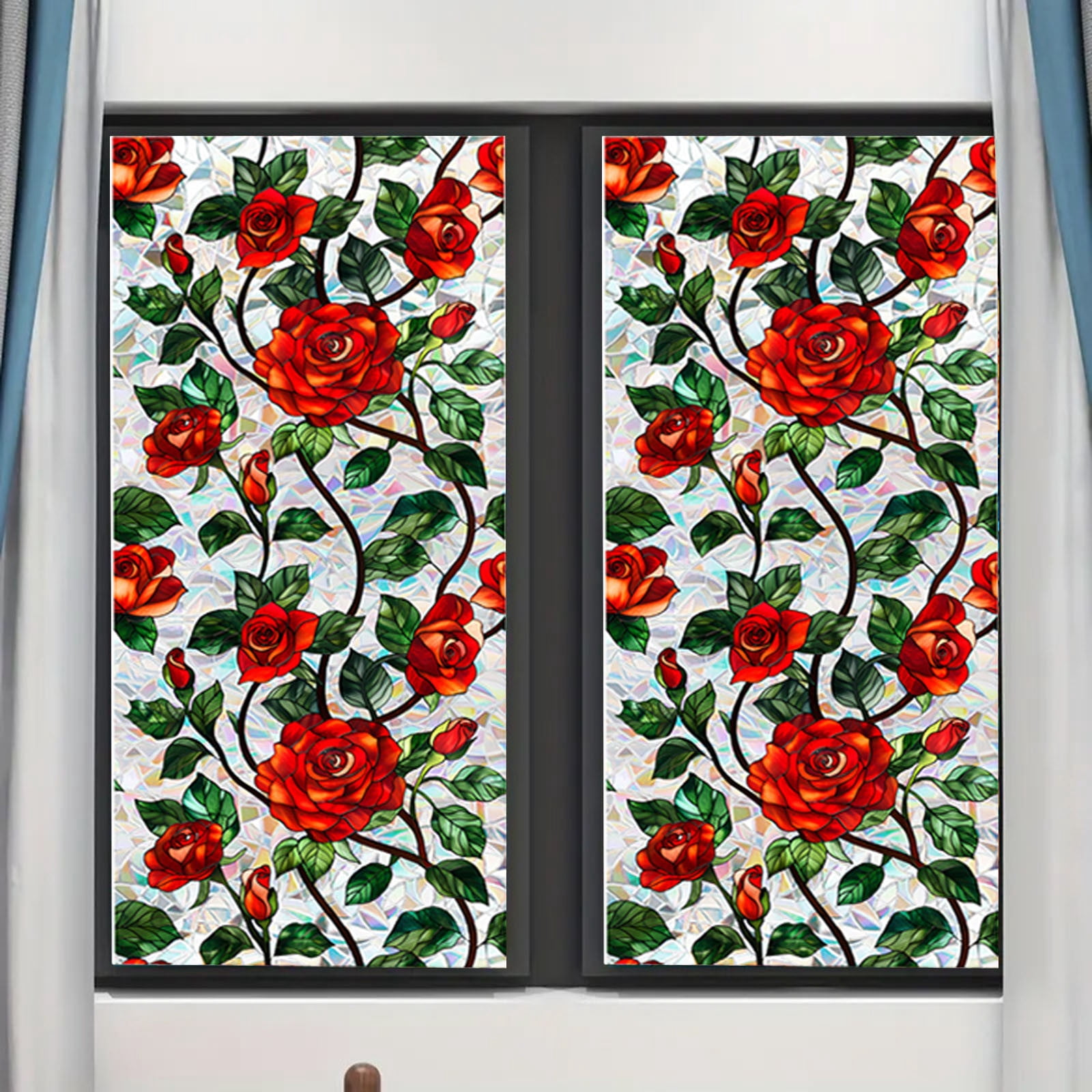 Stunning Wall Stickers Rainbow Floral Static Cling Window Film for ...