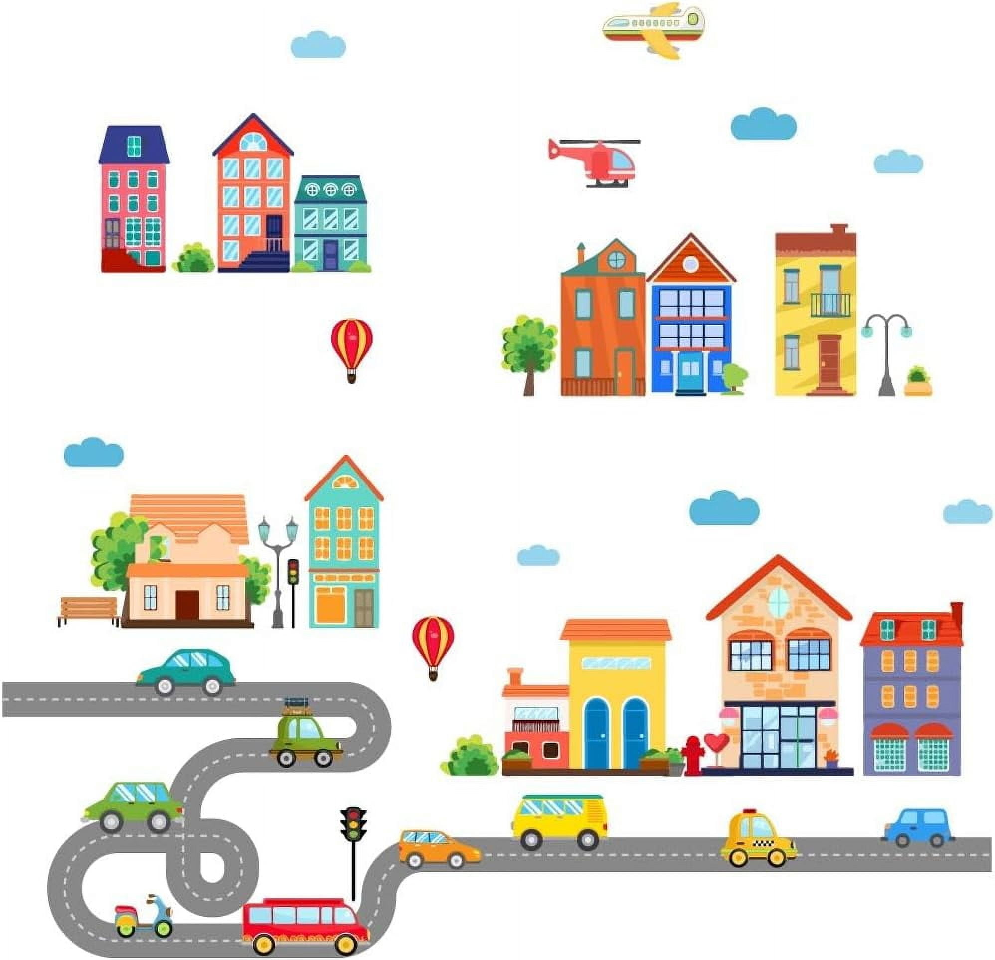 Wall Stickers Removable Self Adhesive Wallpapers Cartoon Building Wall ...