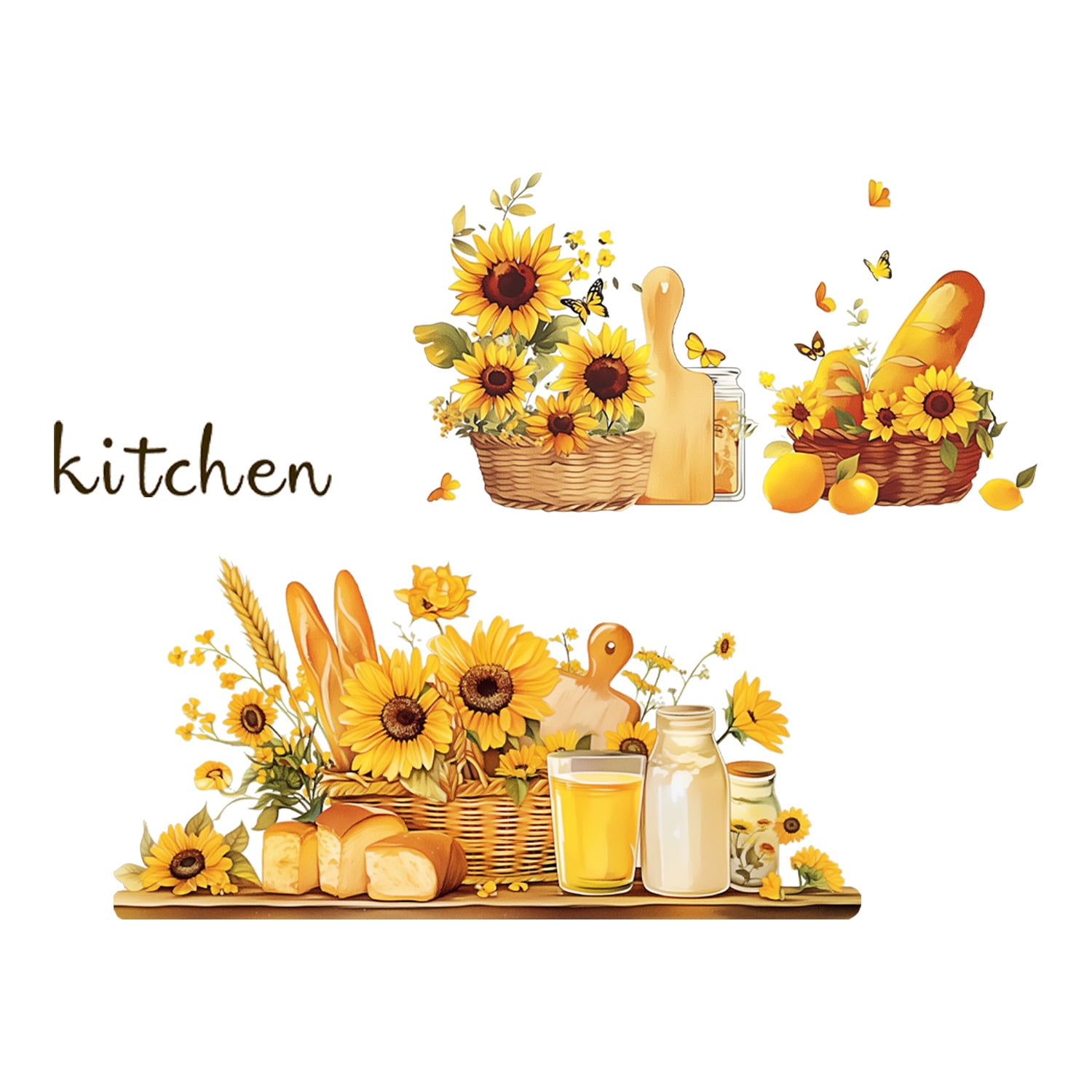 Wall Stickers Sunflower Decals Vinyl Peel and Stick Kitchen Living Room ...