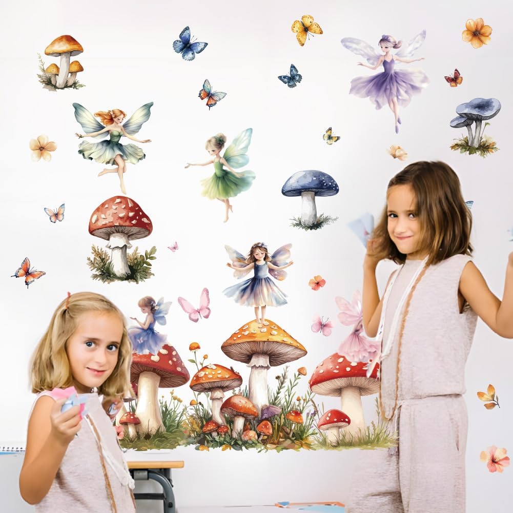 Wall Stickers Watercolor Mushroom and Fairy Elves Peel and Stick Wall ...