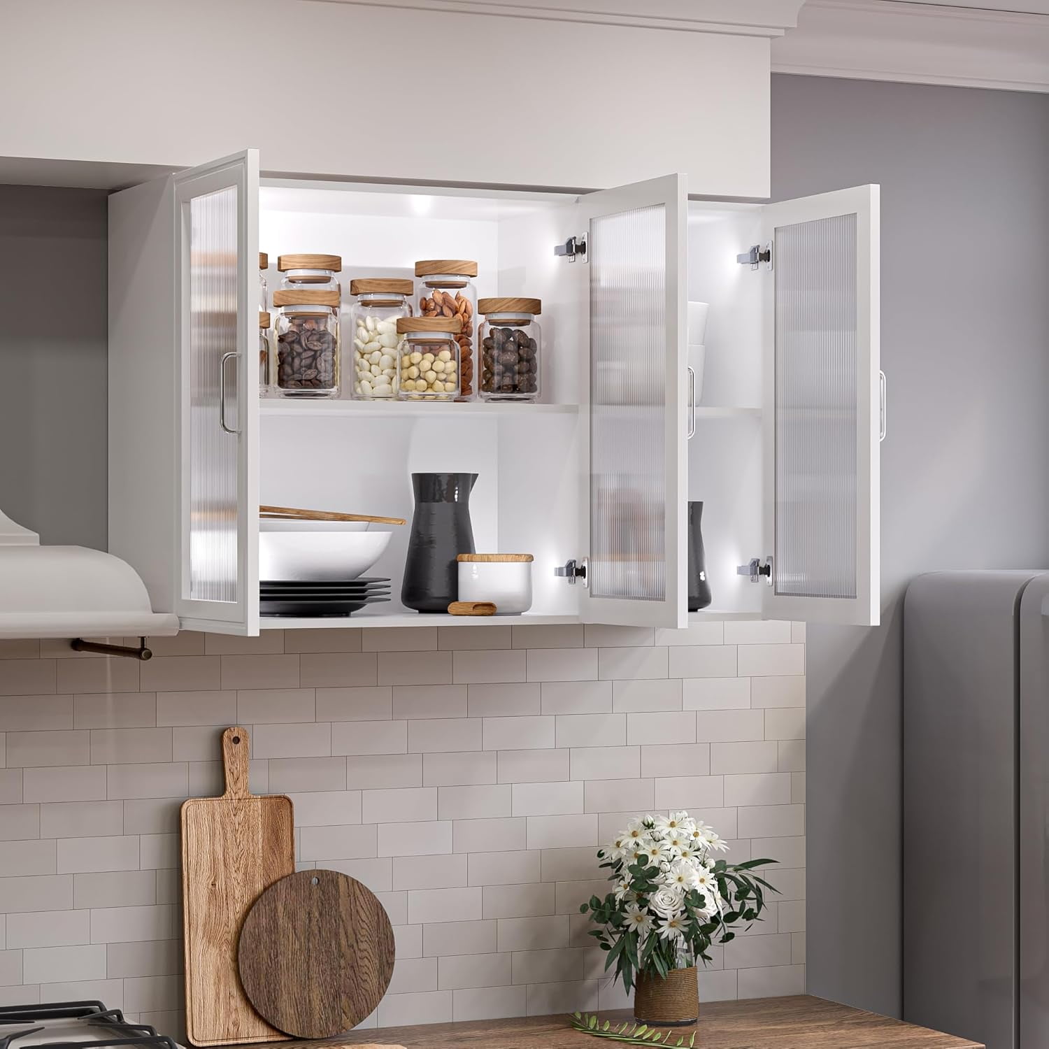 Wall Storage Cabinets - Led Upper Kitchen Laundry Wall Mounted Cabinets ...
