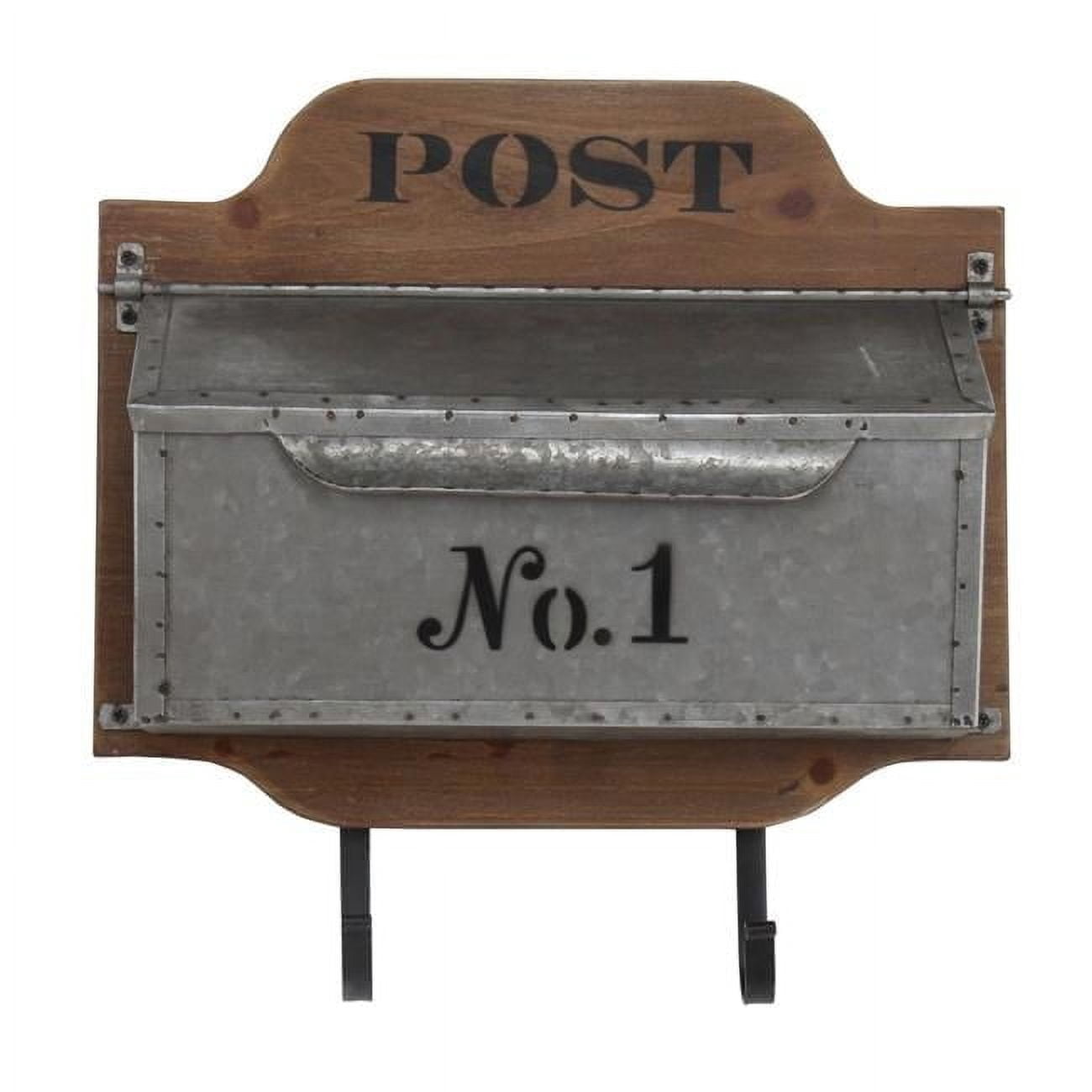 Wall Storage Mail Box Decor with Wood back, Metal Compartment & 2 Metal ...