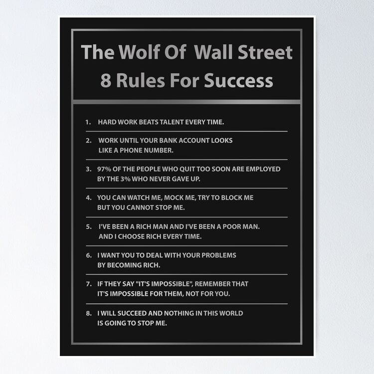 Wall Street 8 Rules For Success Motivational Art Office Decor UNFRAMED ...