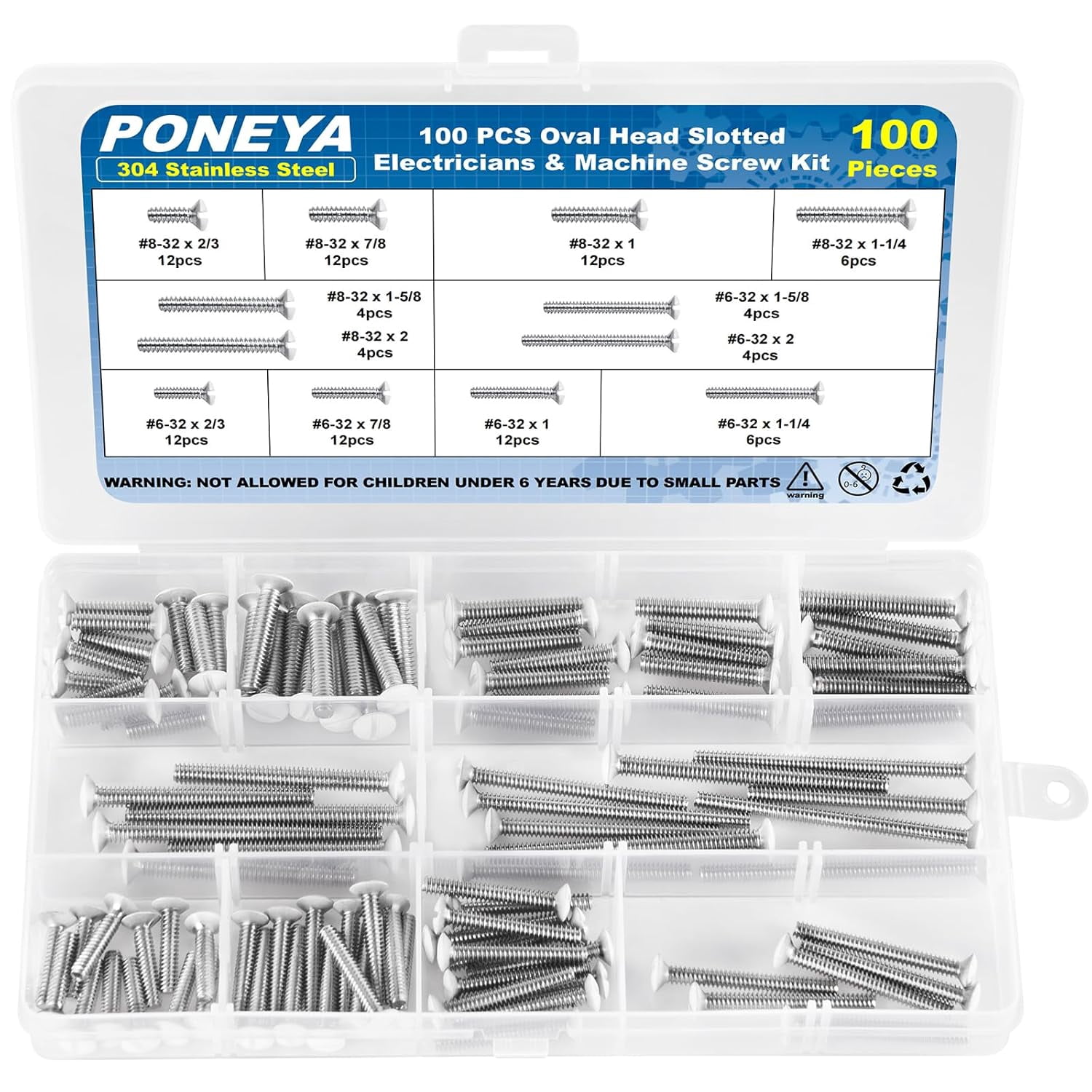 Wall Switch Plate Screws, 100 PCS Oval Head Slotted Machine Screw Kit ...
