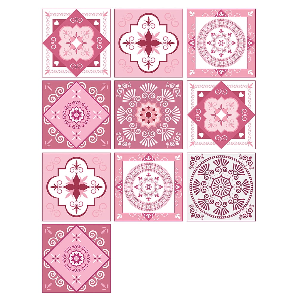 Wall Tile Stickers Peel and Stick Backsplash Decals 10Pcs Pink Flowers ...