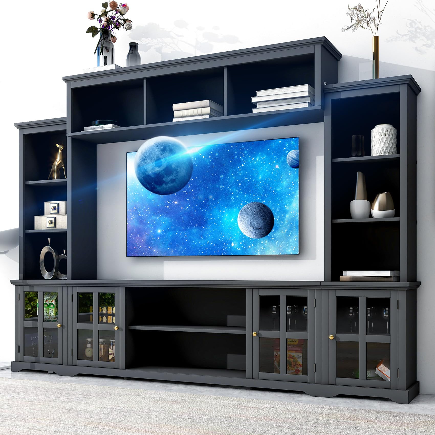 Wall Unit Entertainment Center with Bookshelves, Modern TV ...