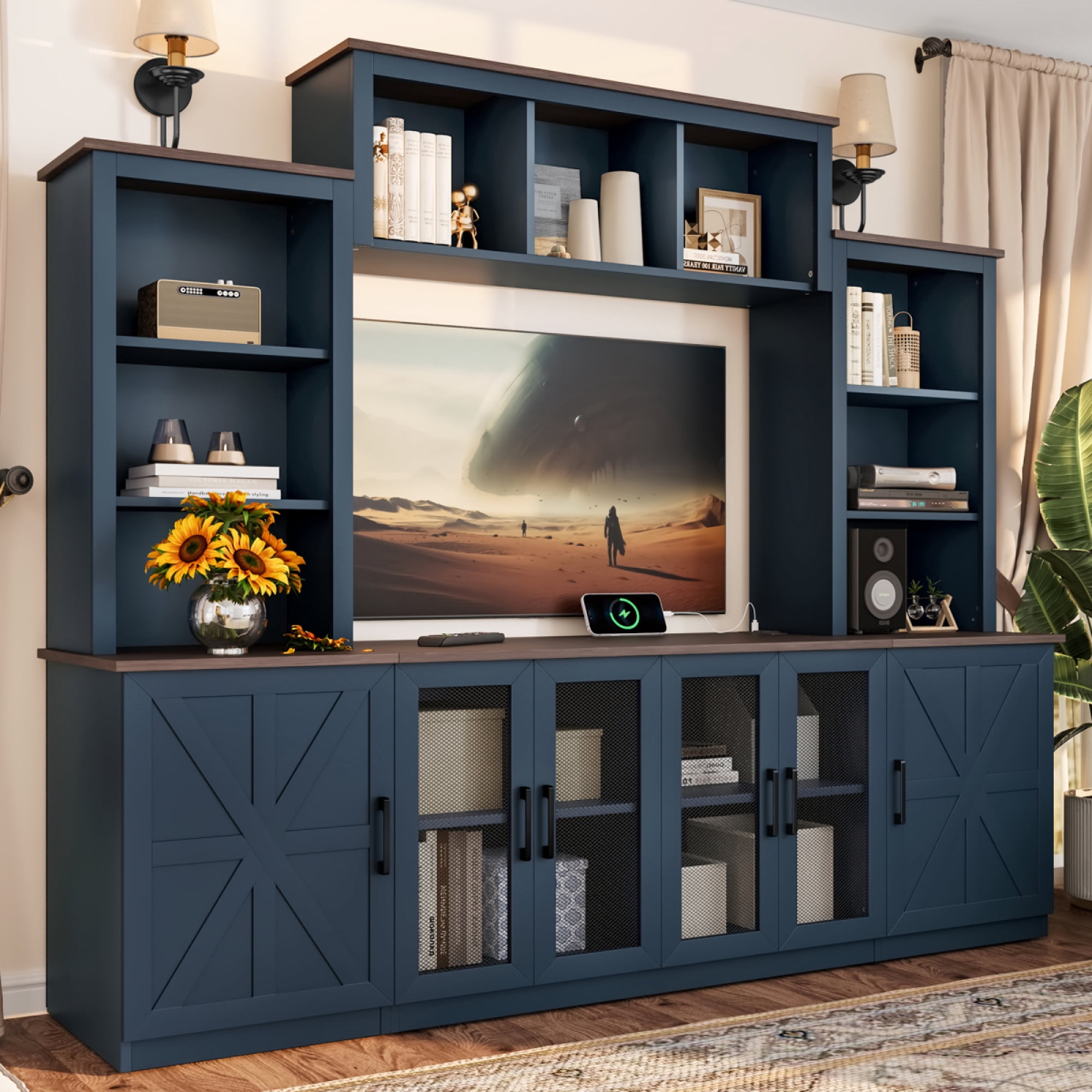 Wall Unit Entertainment Center with Charging Station & USB Ports ...