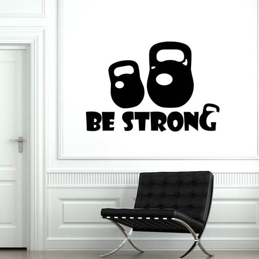 Wall Vinyl Decal Sport Dumbbell Quotes Be Strong Fitness Gym Interior ...