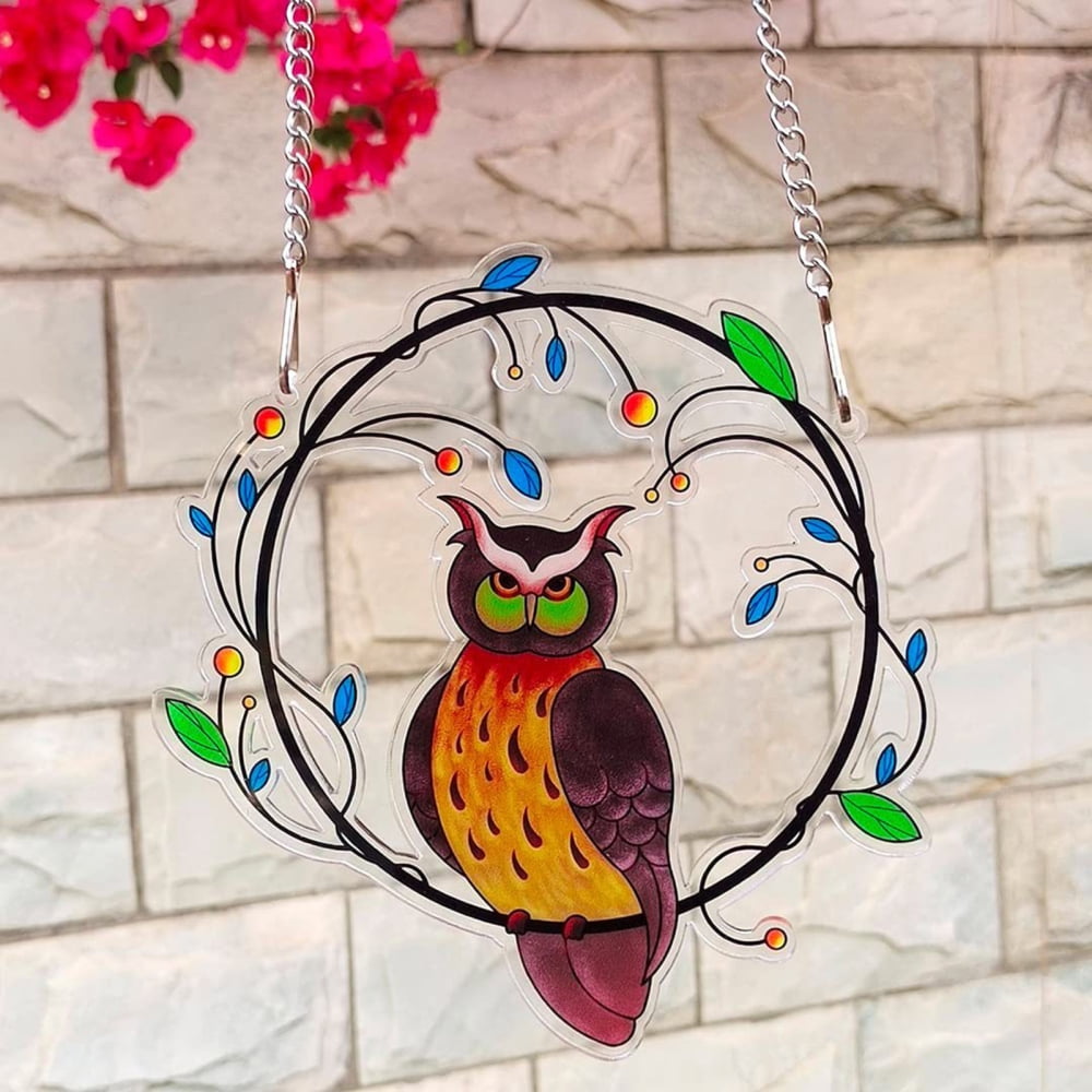 Wall Window Hanging Decor Colorful Hummingbird Owl Hanging Crafts for ...