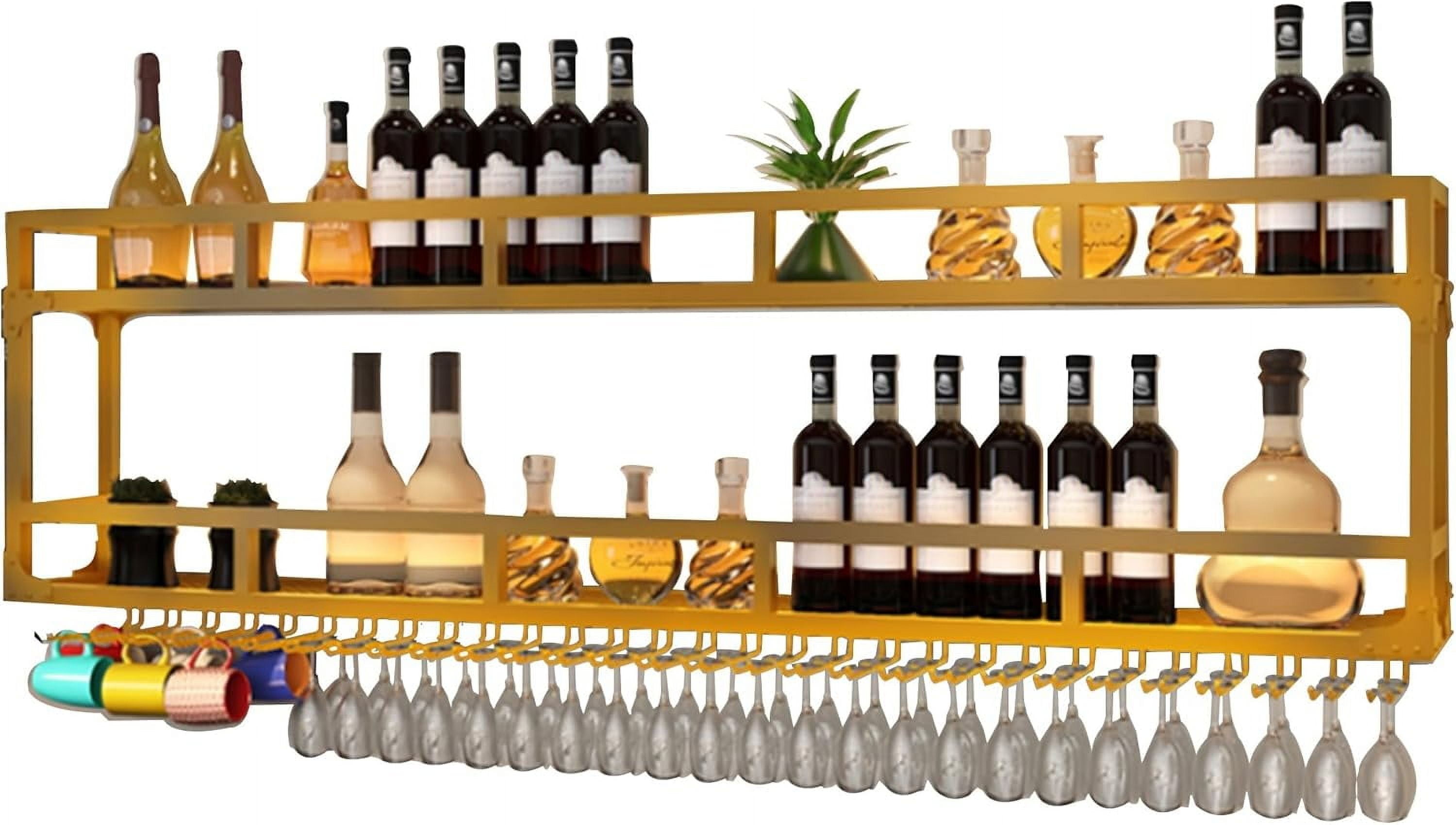 Wall Wine Rack Floating Bar Shelves Wall Mounted with LED Light Liquor Bottle Display Shelf with ...