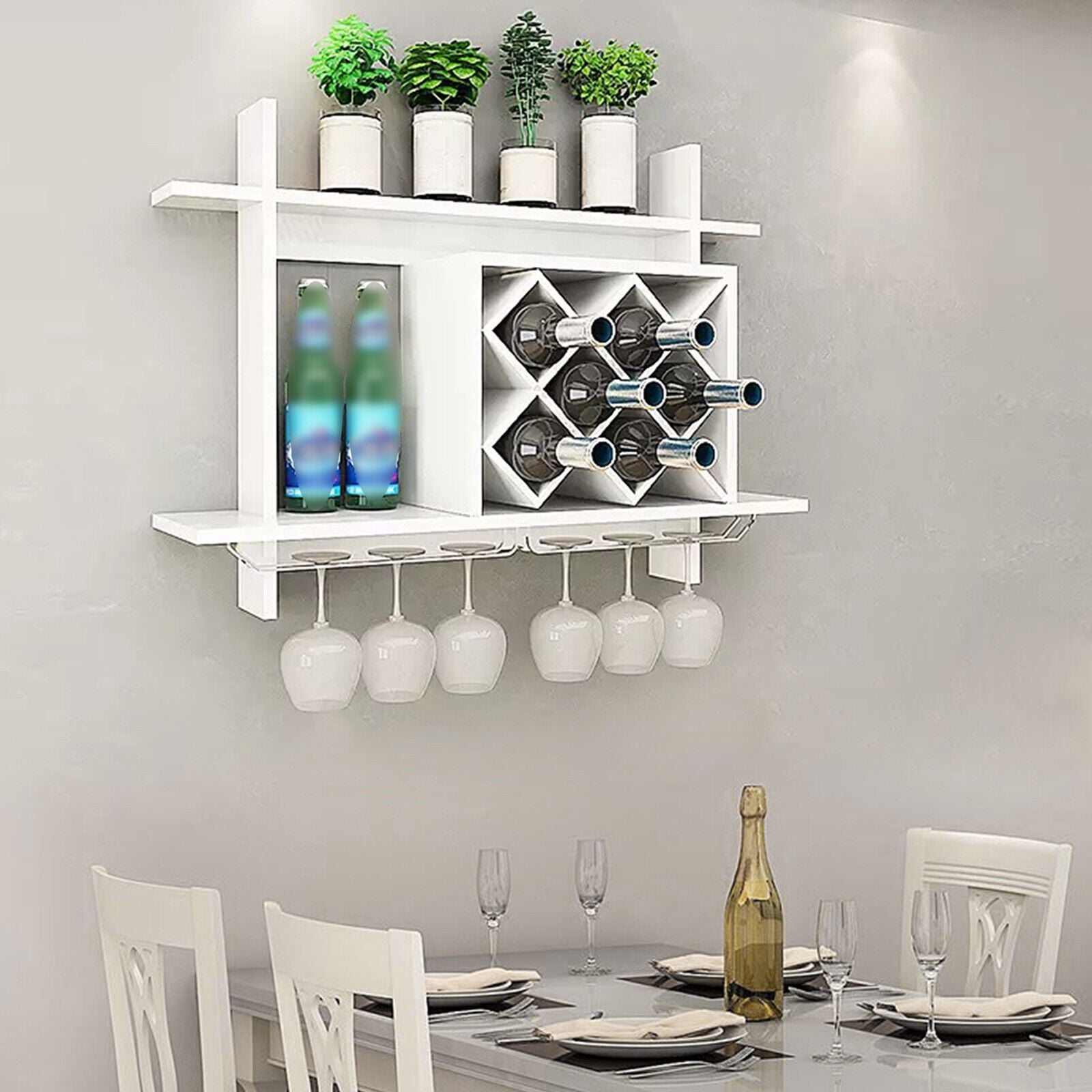 Wall Wine Rack Wall Mounted Wine Cabinet with Stem Holder, 3-Layers ...