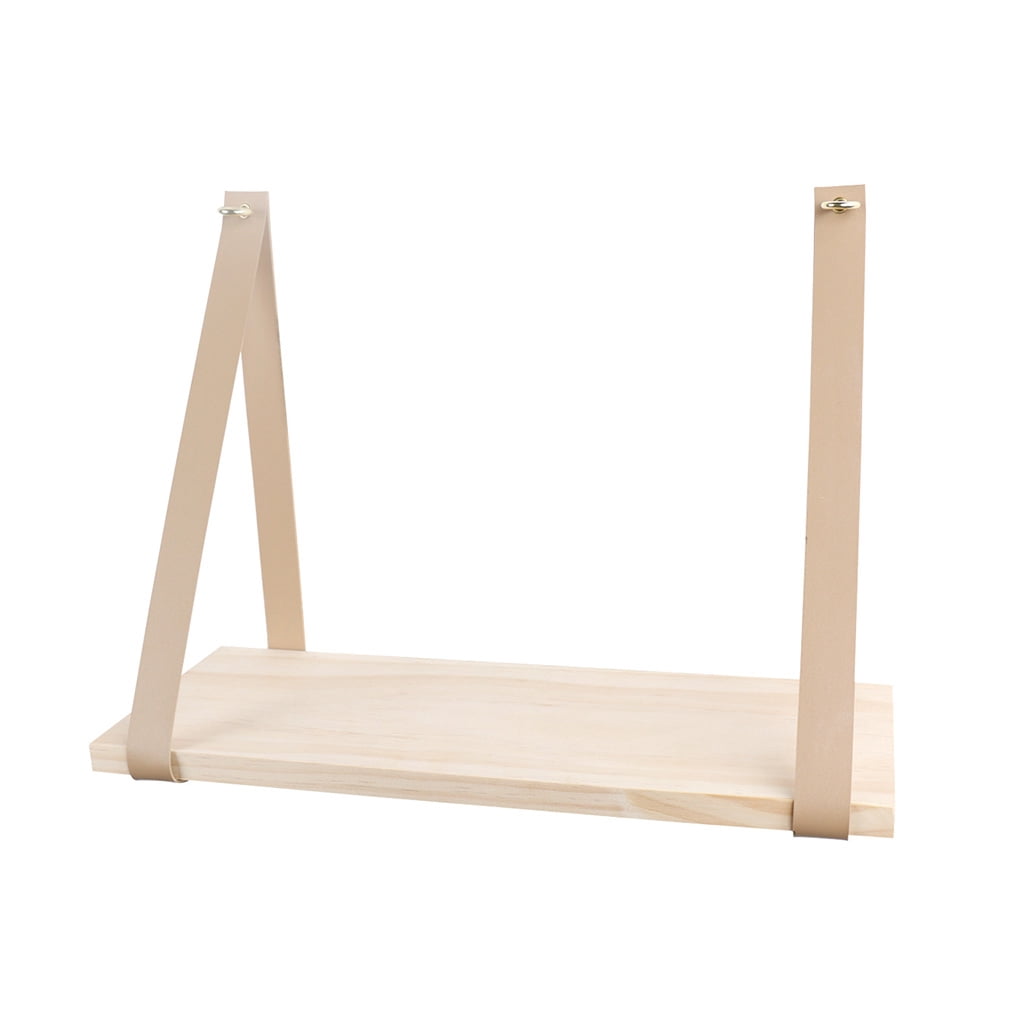 Wall Wood Floating Frame Storage Holder Support Hanging Shelf Strap ...