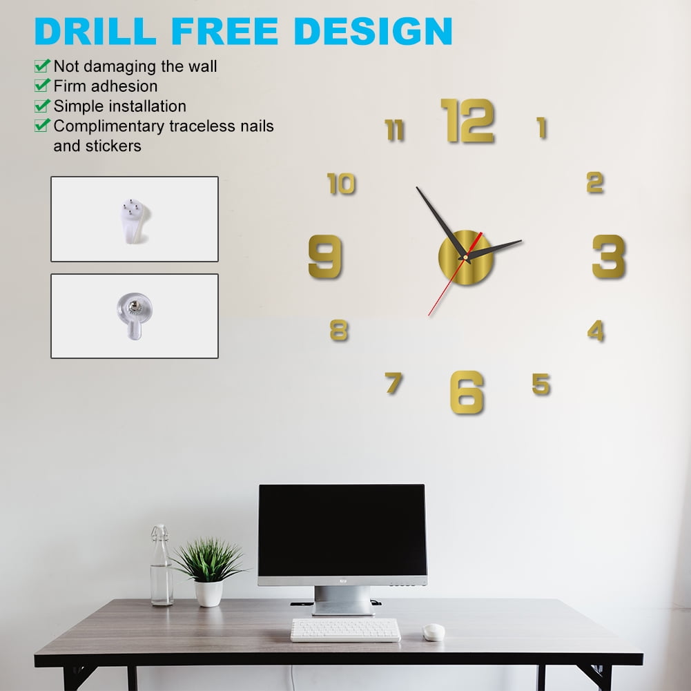 Wall clock,Diy Dial Drill-free Dial Drill-free Silent 3d Diy Dial With ...