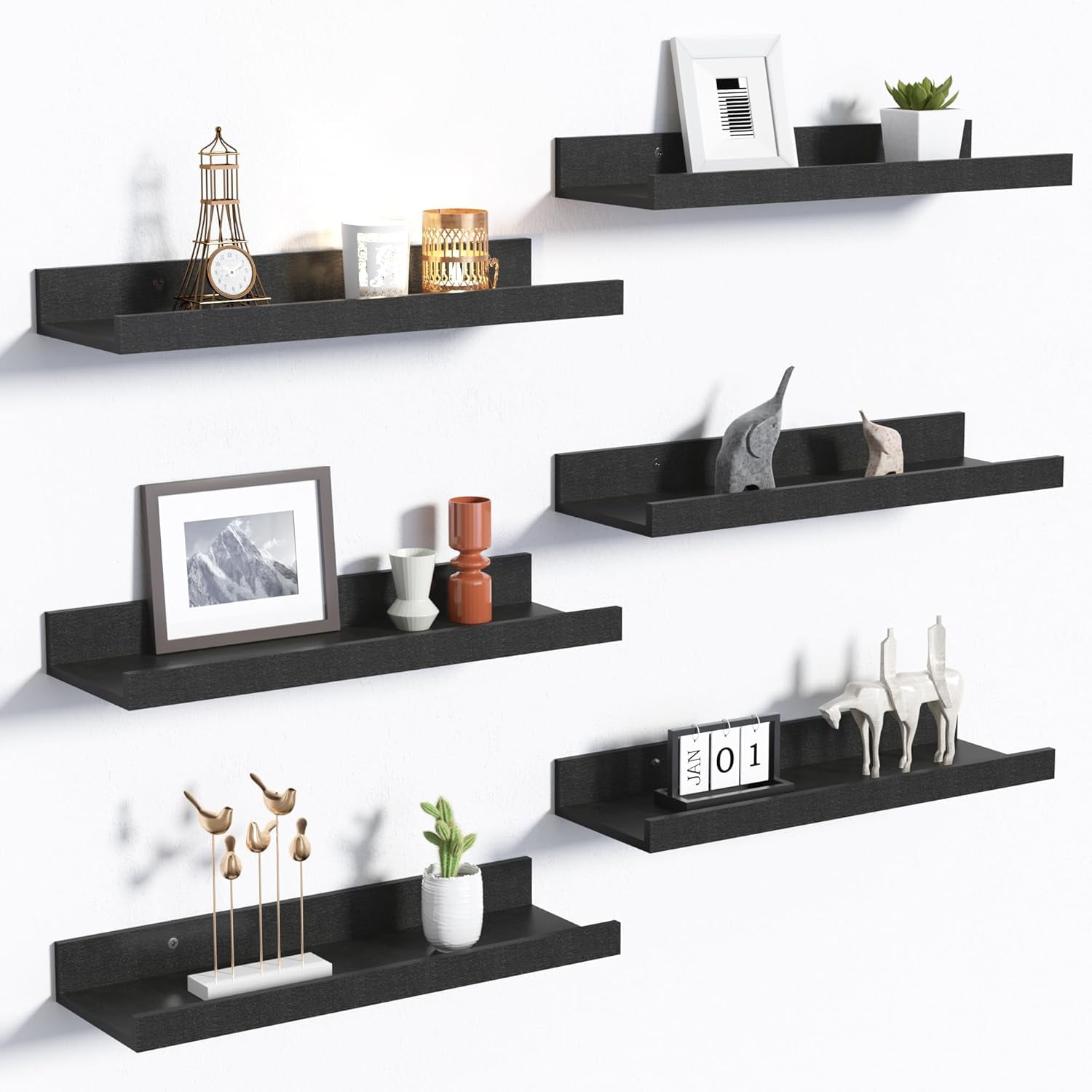 Wall floating shelves, set of 6 wall shelves for decorative storage ...